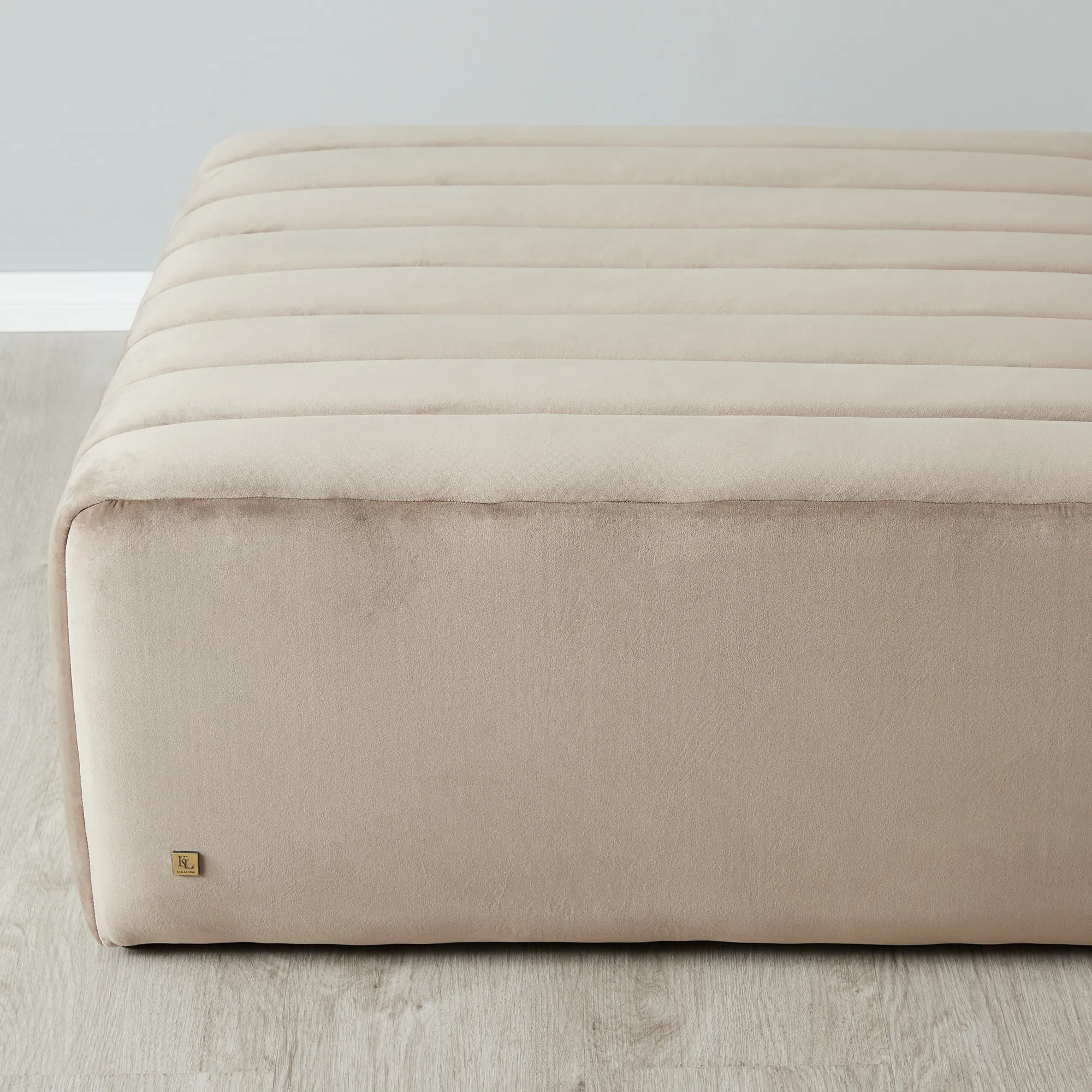 Astoria Beige Velvet Square Ottoman