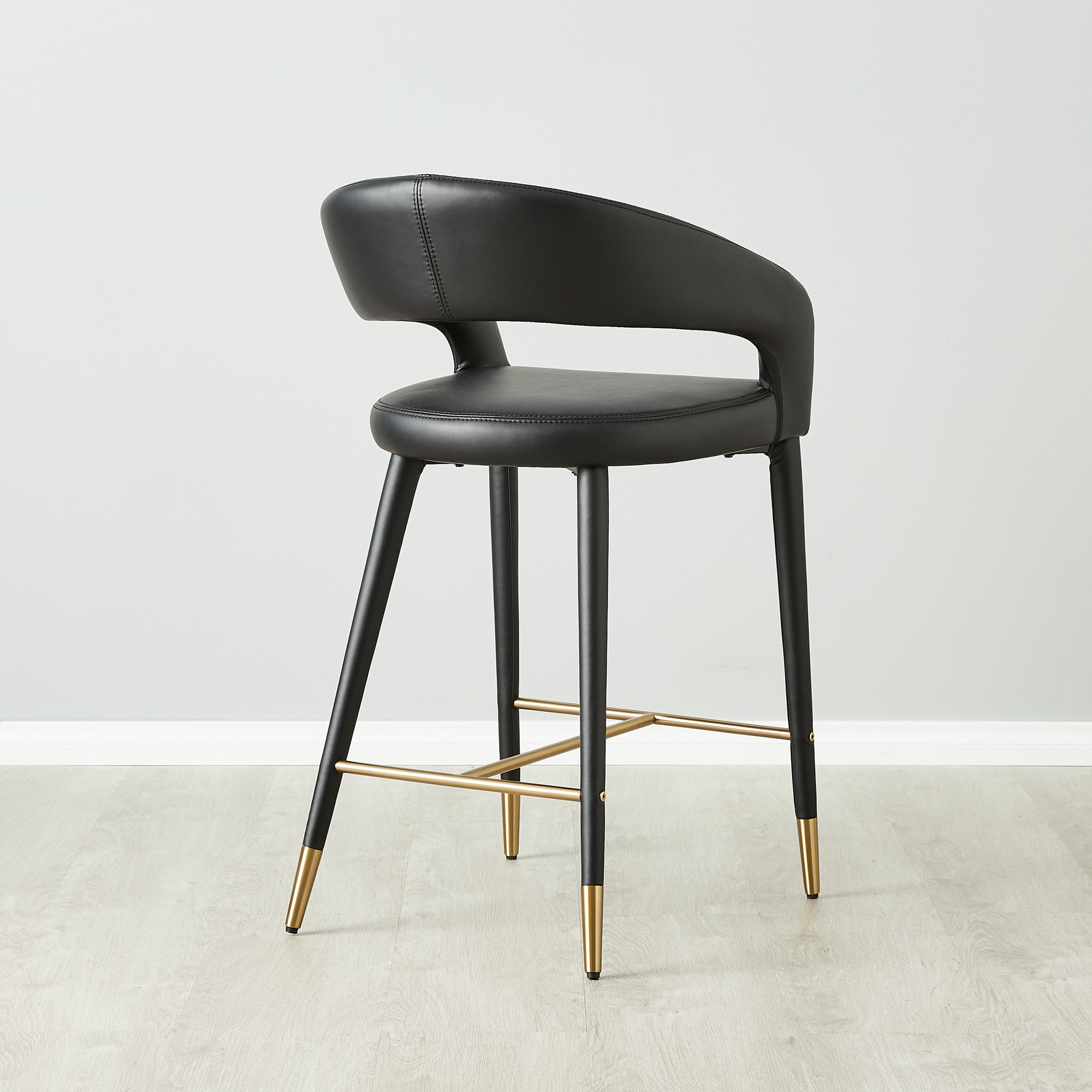Moulin Black Vegan Leather 66cm Counter Stool - Brushed Gold Legs