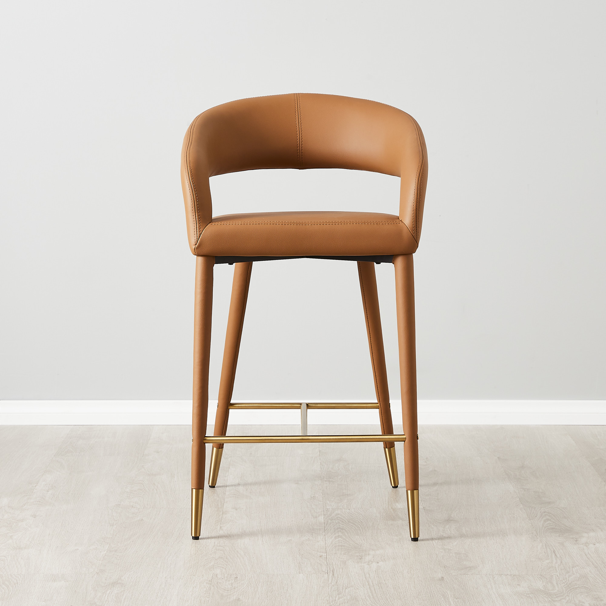 Moulin Walnut Vegan Leather 66cm Counter Stool - Brushed Gold Legs