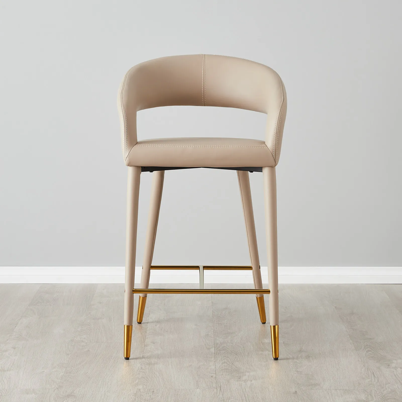 Moulin Sand Beige Vegan Leather 66cm Counter Stool - Polished Gold Legs