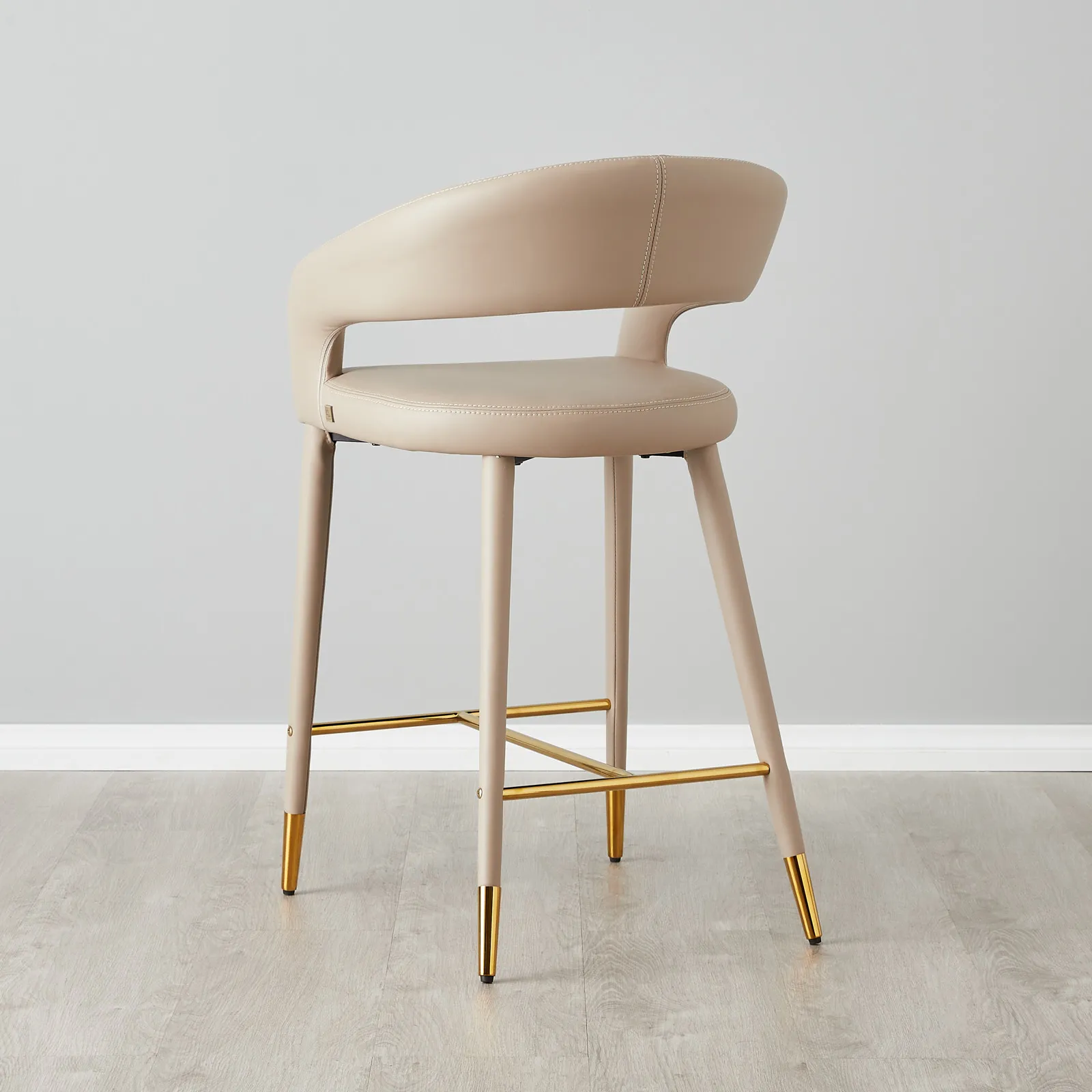 Moulin Sand Beige Vegan Leather 66cm Counter Stool - Polished Gold Legs