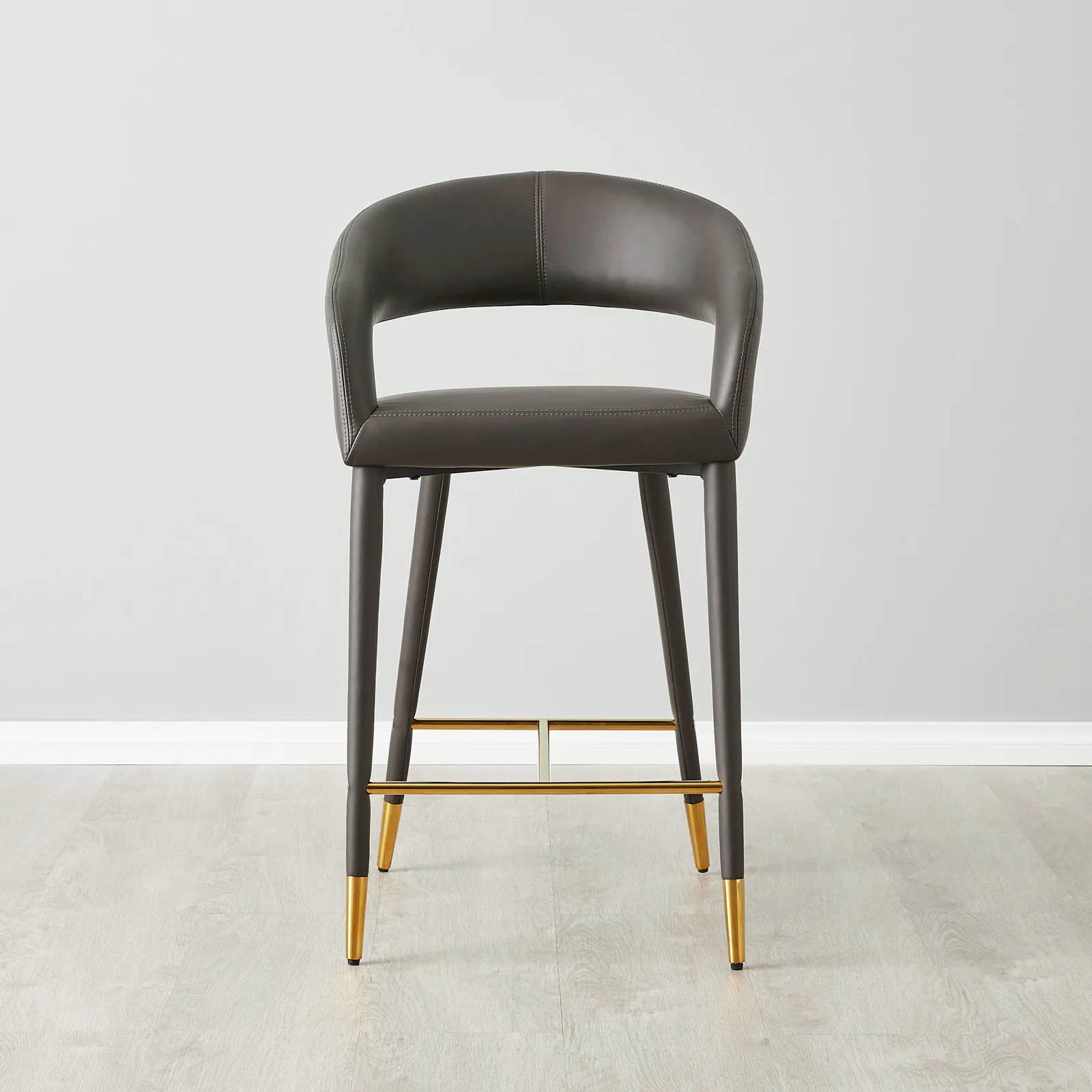 Moulin Smoke Grey Vegan Leather 66cm Counter Stool - Polished Gold Legs