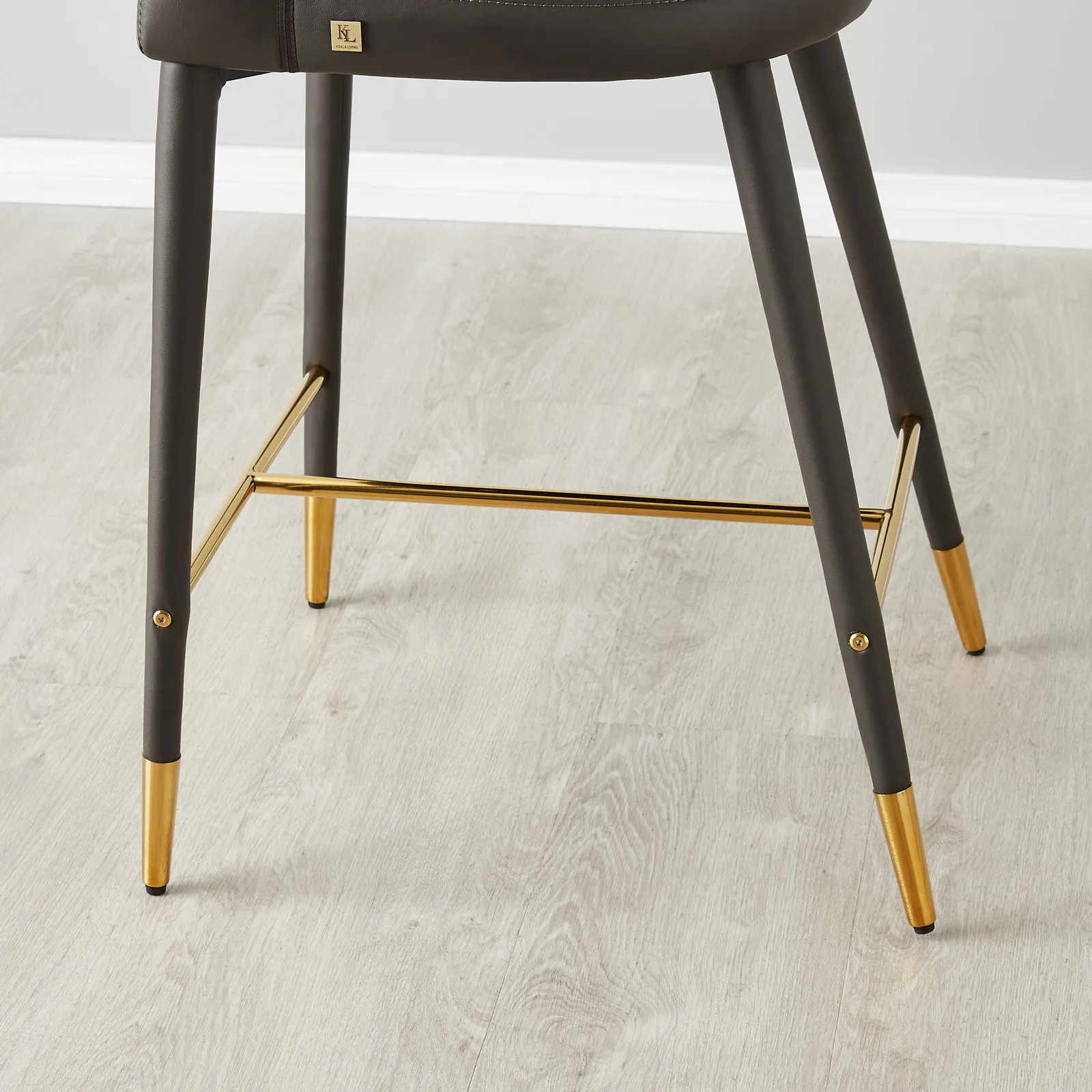 Moulin Smoke Grey Vegan Leather 66cm Counter Stool - Polished Gold Legs