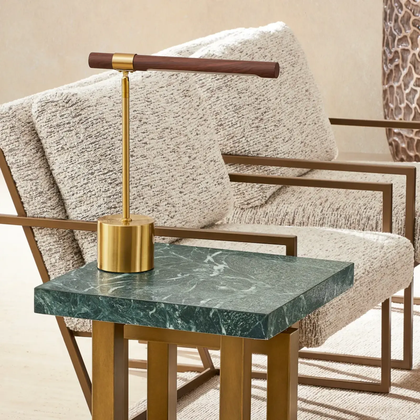 Kaia Brushed Gold Metal Table Lamp Walnut Metal Shade | Koala Living