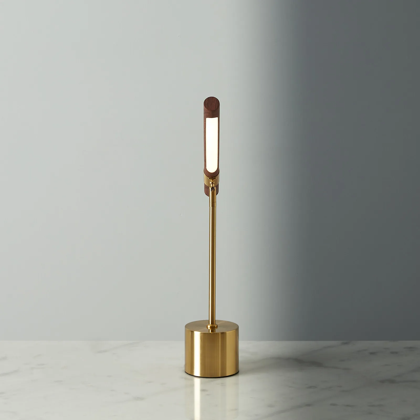 Kaia Brushed Gold Metal Table Lamp Walnut Metal Shade | Koala Living