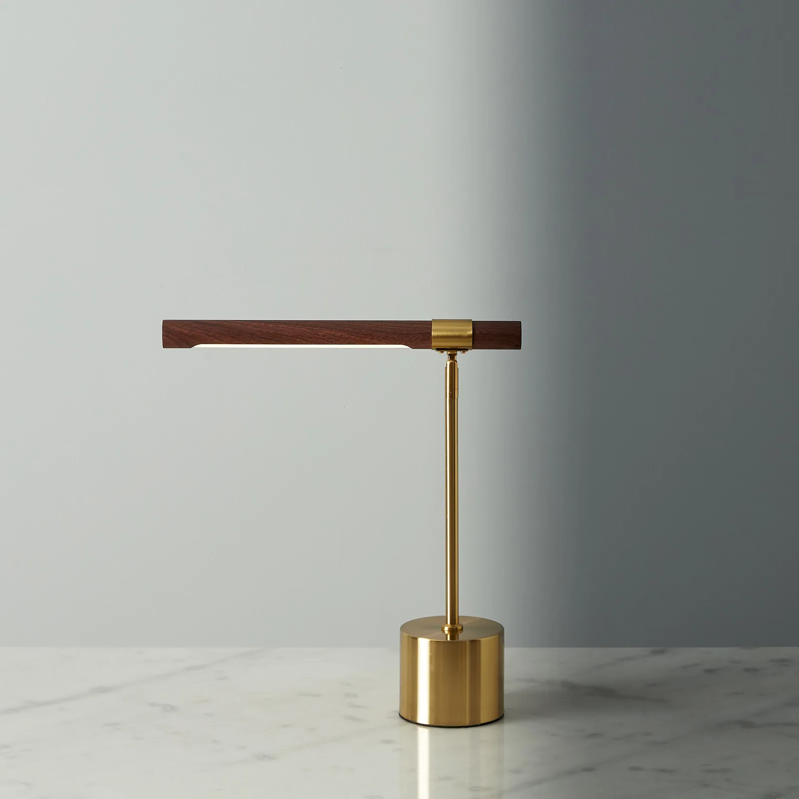 Kaia Brushed Gold Metal Table Lamp Walnut Metal Shade | Koala Living