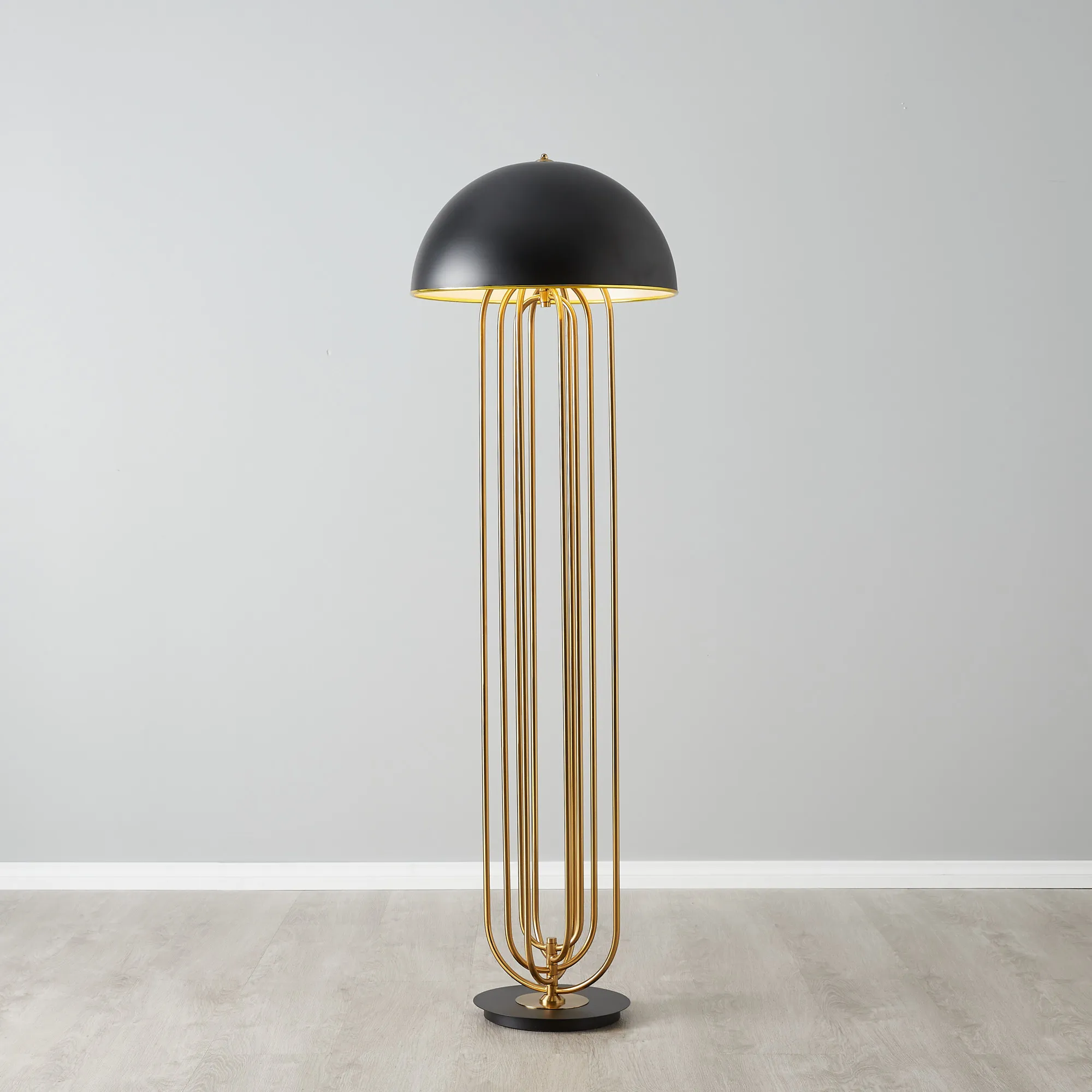 Diana Brushed Gold Metal Floor Lamp Black Metal Shade