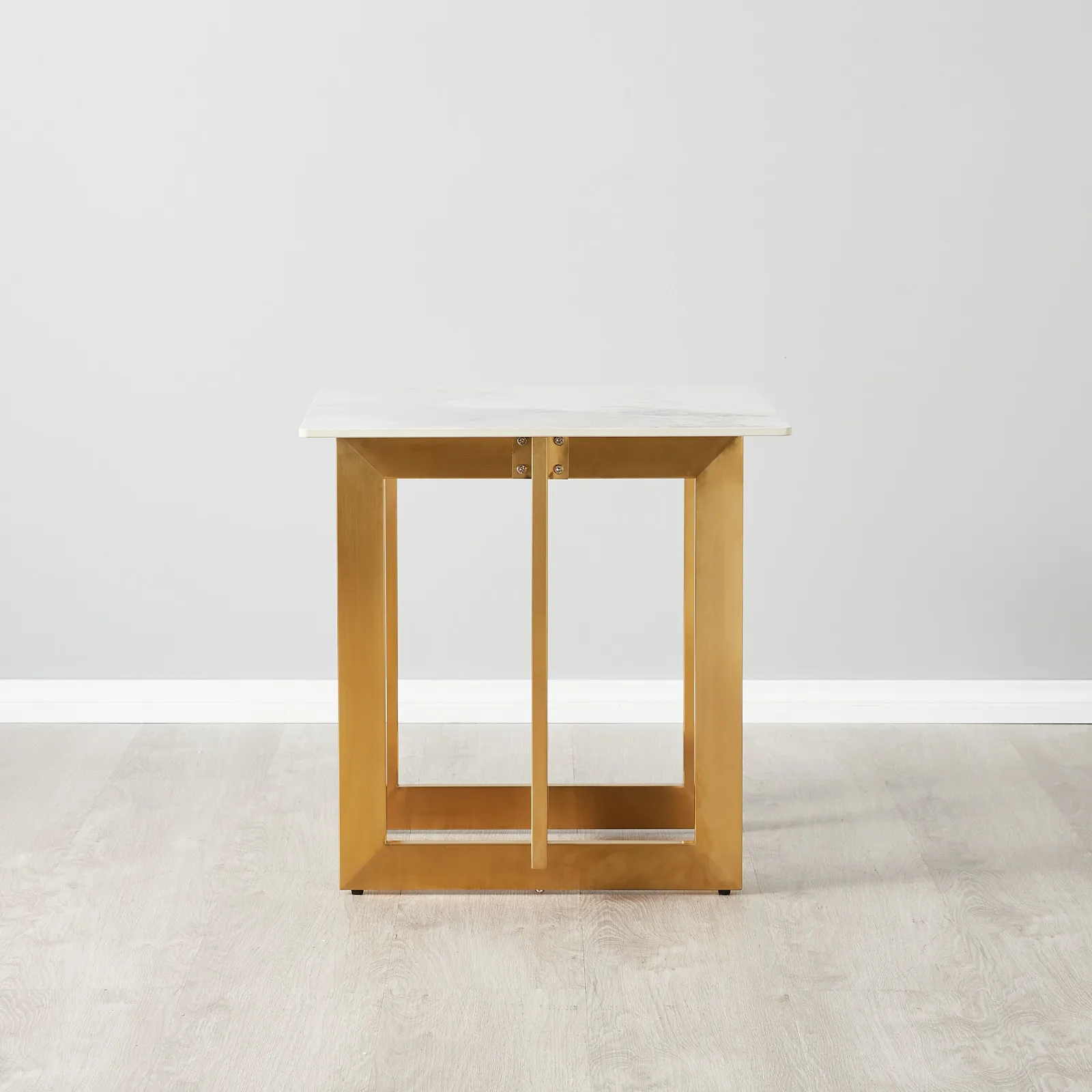 Dianne White Sintered Stone Side Table Brushed Gold Stainless Steel Frame