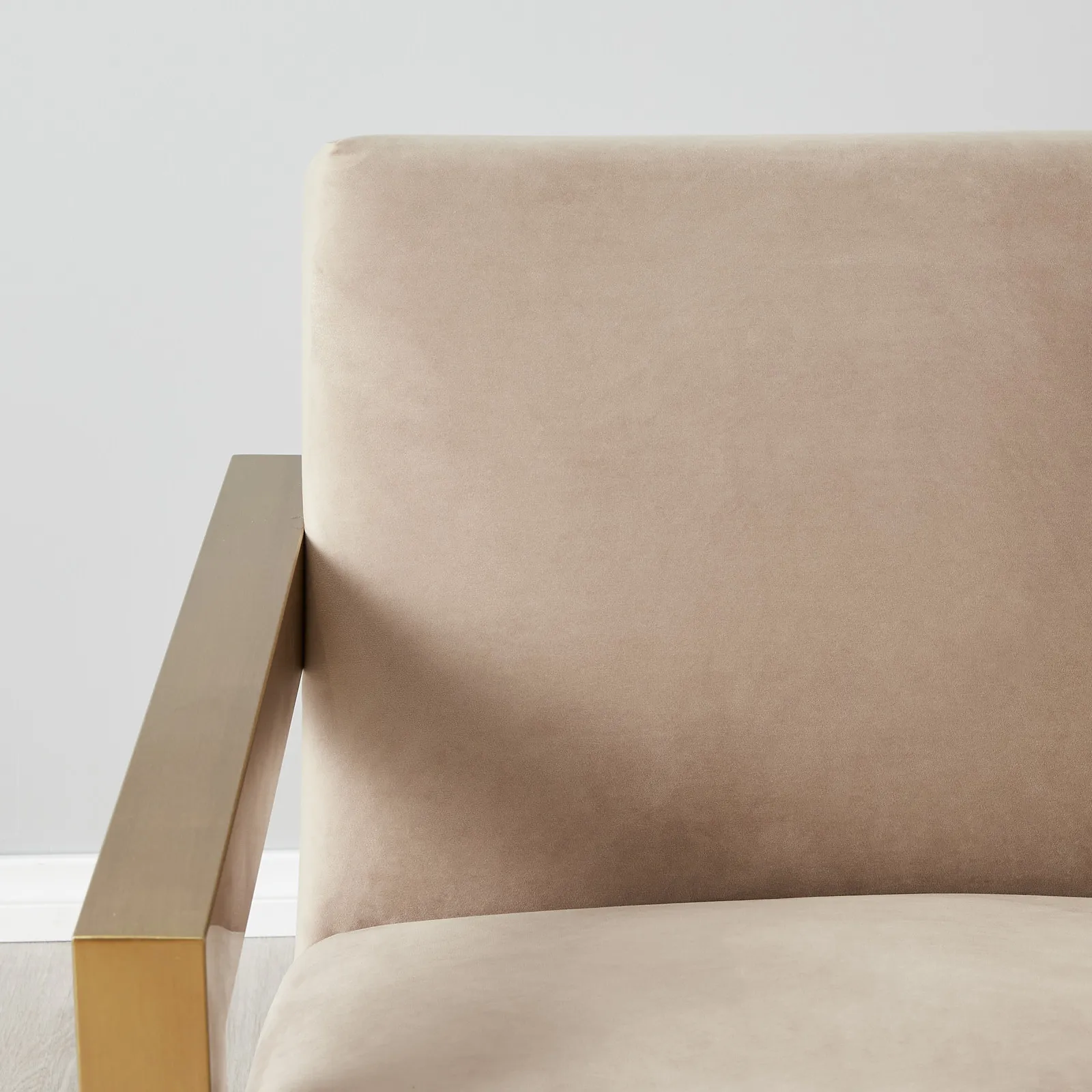 Stellan Beige Velvet Occasional Chair-Brushed Gold Stainless Steel Legs ...