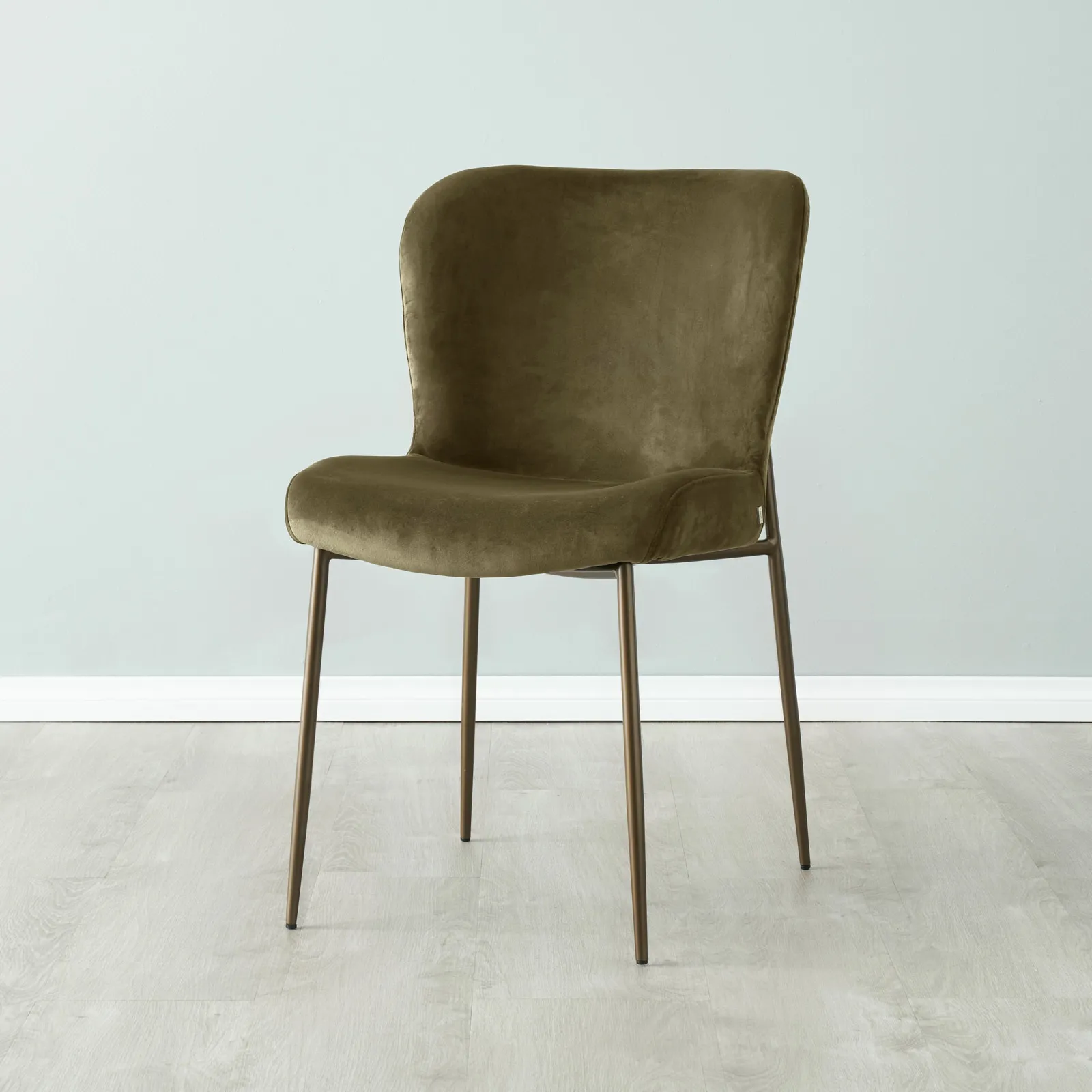 Hailey Olive Green Velvet Dining Chair - Bronze Legs