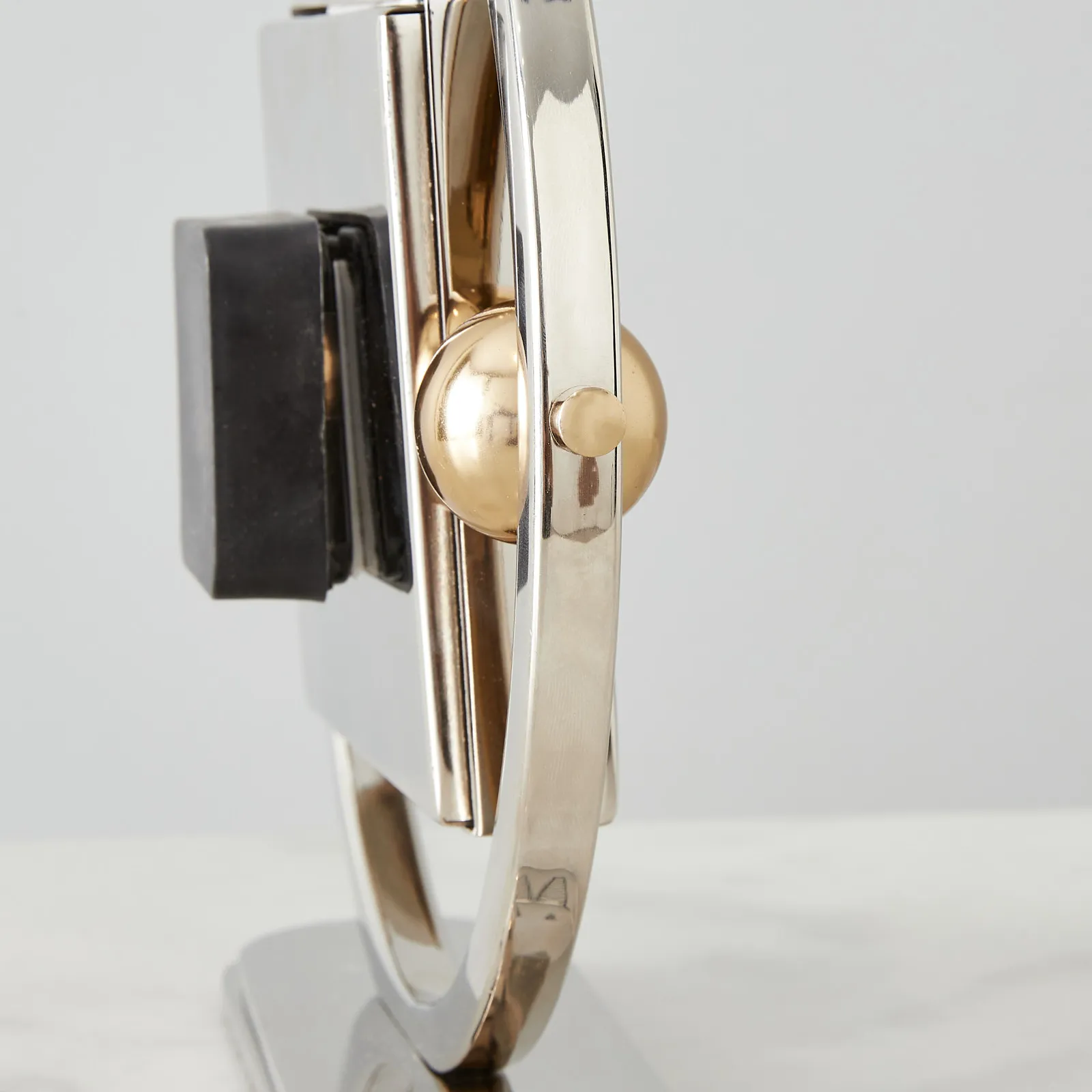 Tiffany Matte Antique Nickel and Brass Table Clock