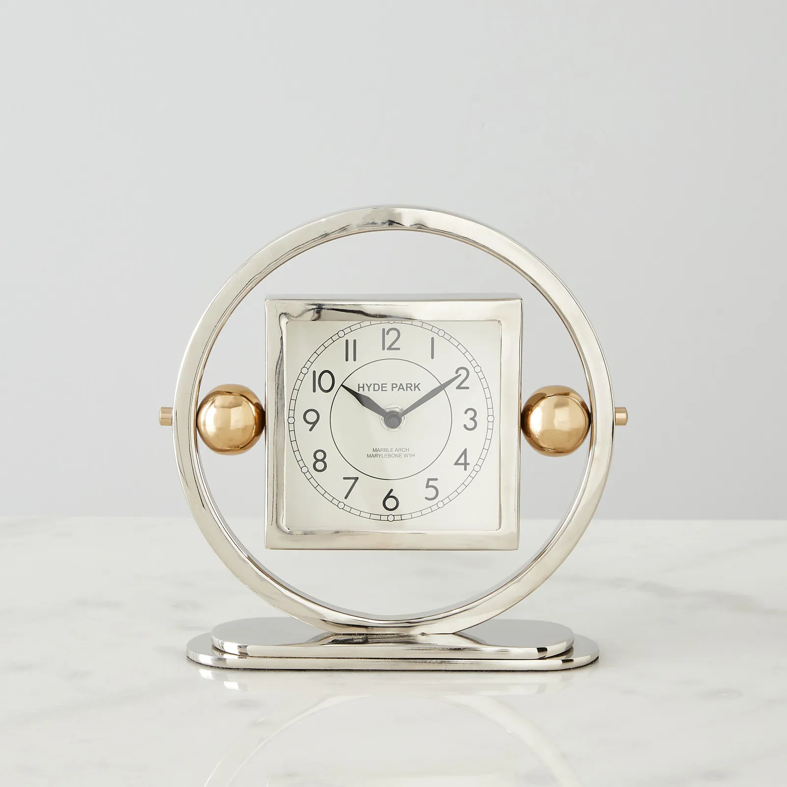 Tiffany Matte Antique Nickel and Brass Table Clock