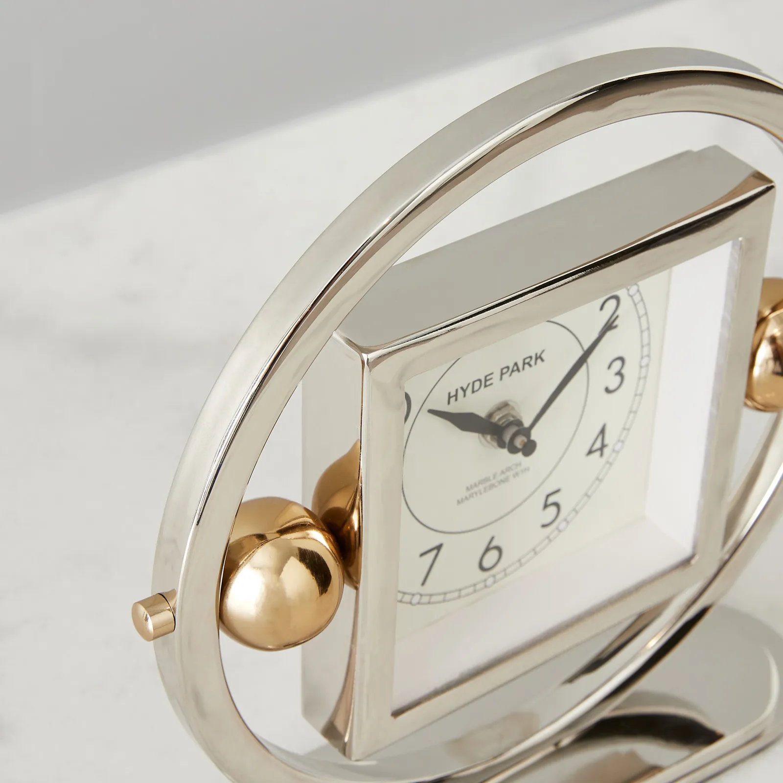 Tiffany Matte Antique Nickel and Brass Table Clock