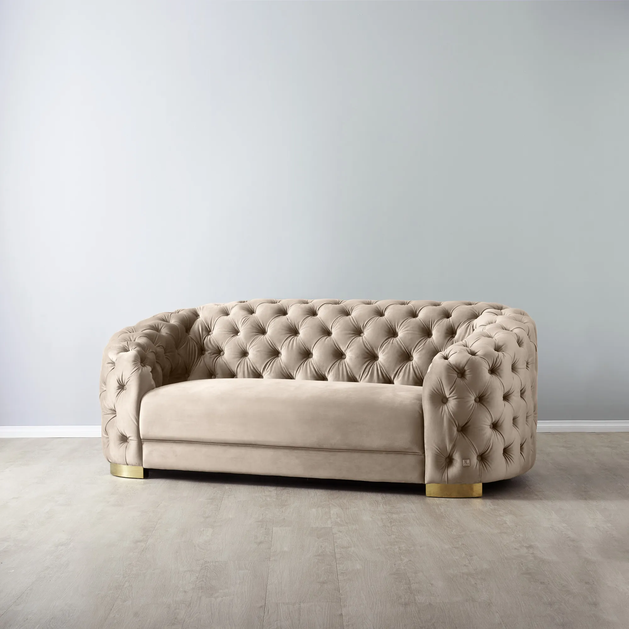 Kelly Beige Velvet 2-Seater Sofa - Gold Legs