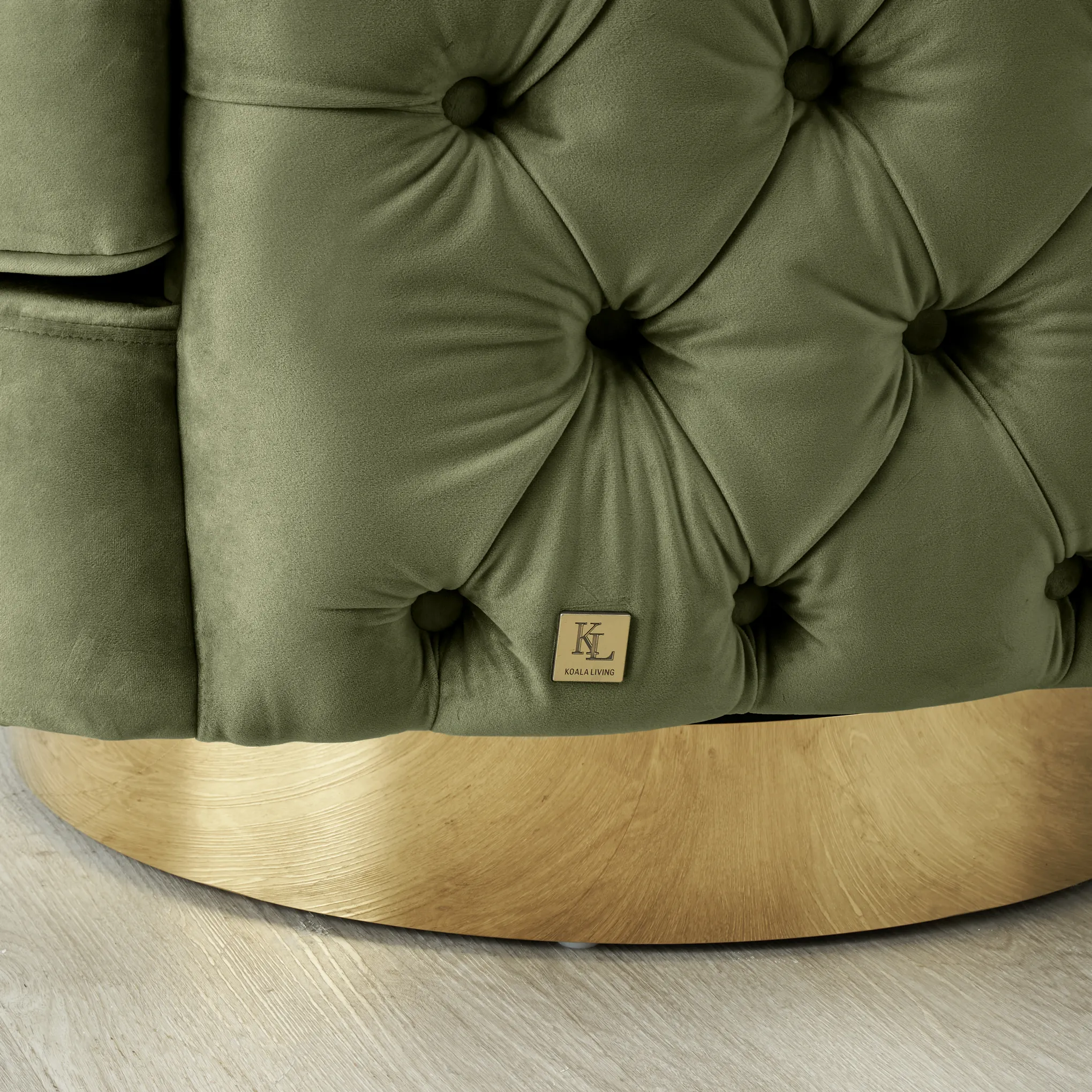 Kelly Olive Green Velvet Swivel Chair Gold Legs