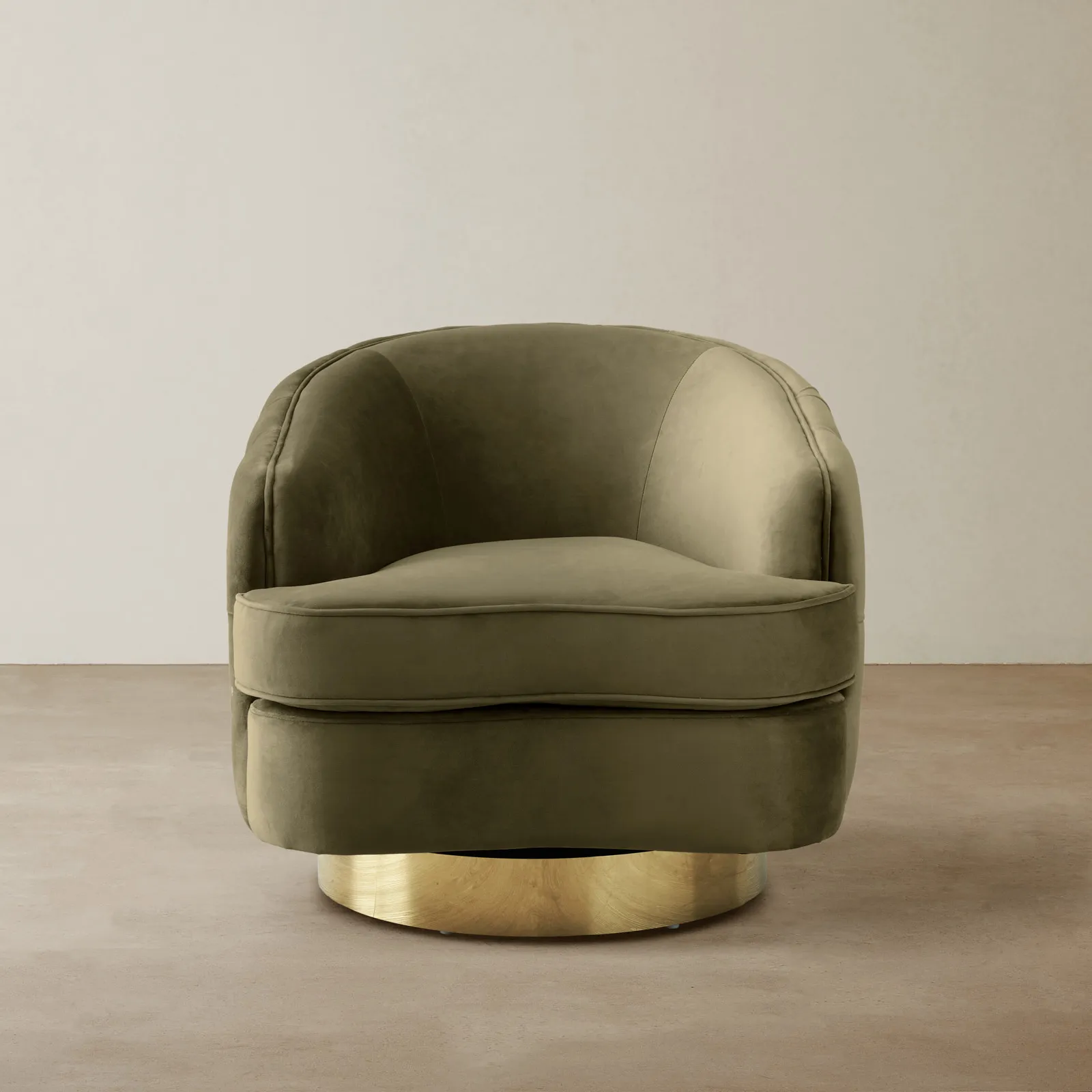 Kelly Olive Green Velvet Swivel Chair Gold Legs | Koala Living
