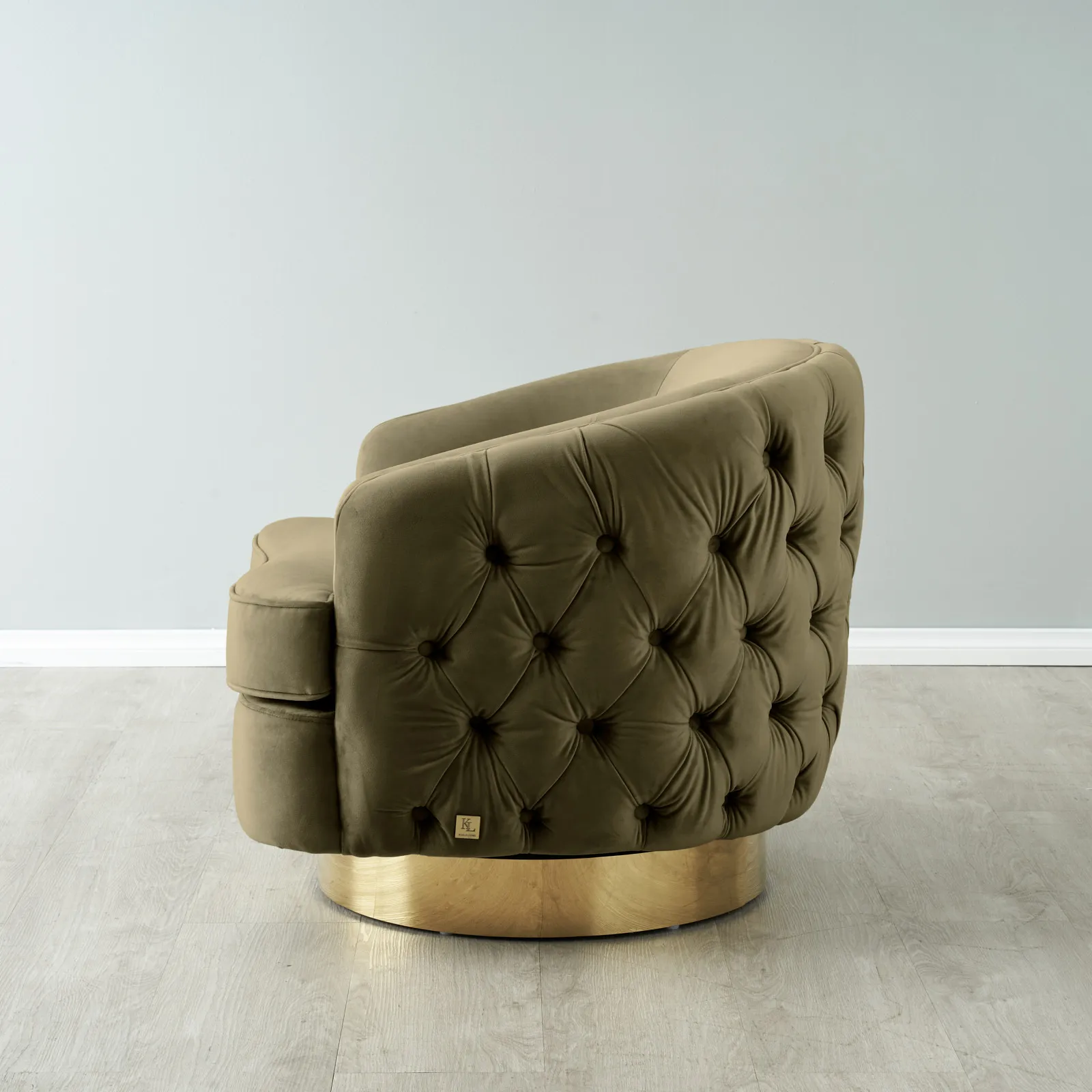 Kelly Olive Green Velvet Swivel Chair Gold Legs | Koala Living