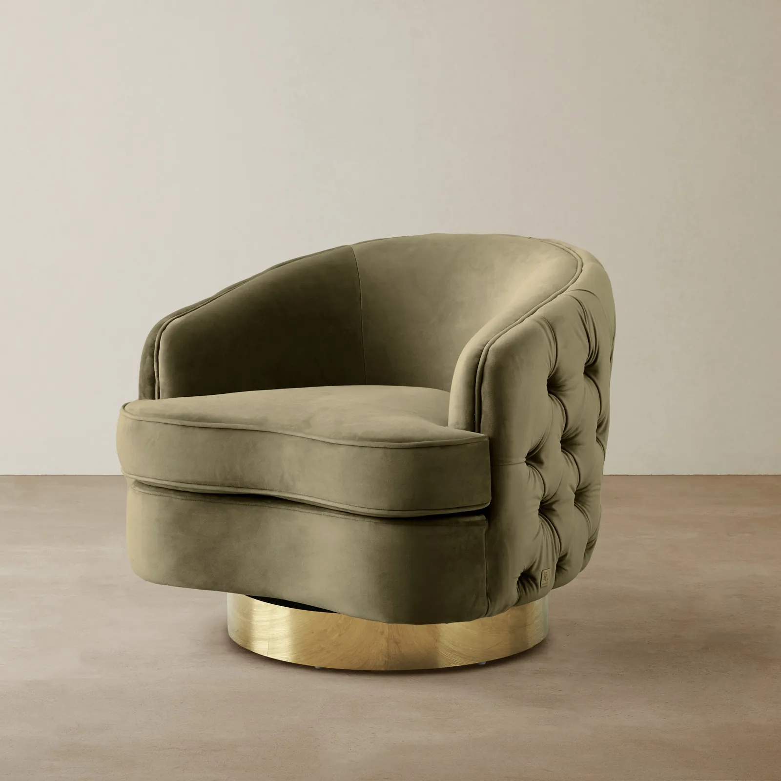 Kelly Olive Green Velvet Swivel Chair Gold Legs | Koala Living