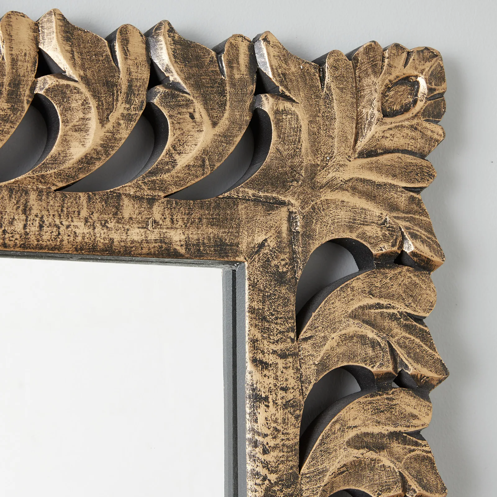 Daphne Black and Gold Carved Wooden Rectangle Mirror | Koala Living