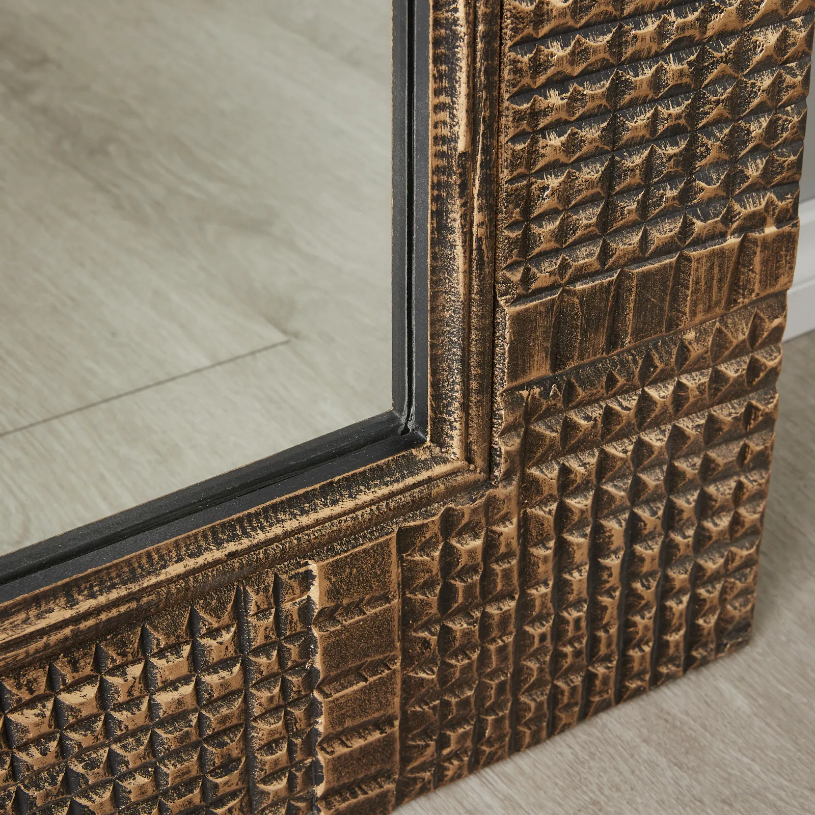 Concentric Black and Gold Carved Wooden Rectangle Mirror | Koala Living