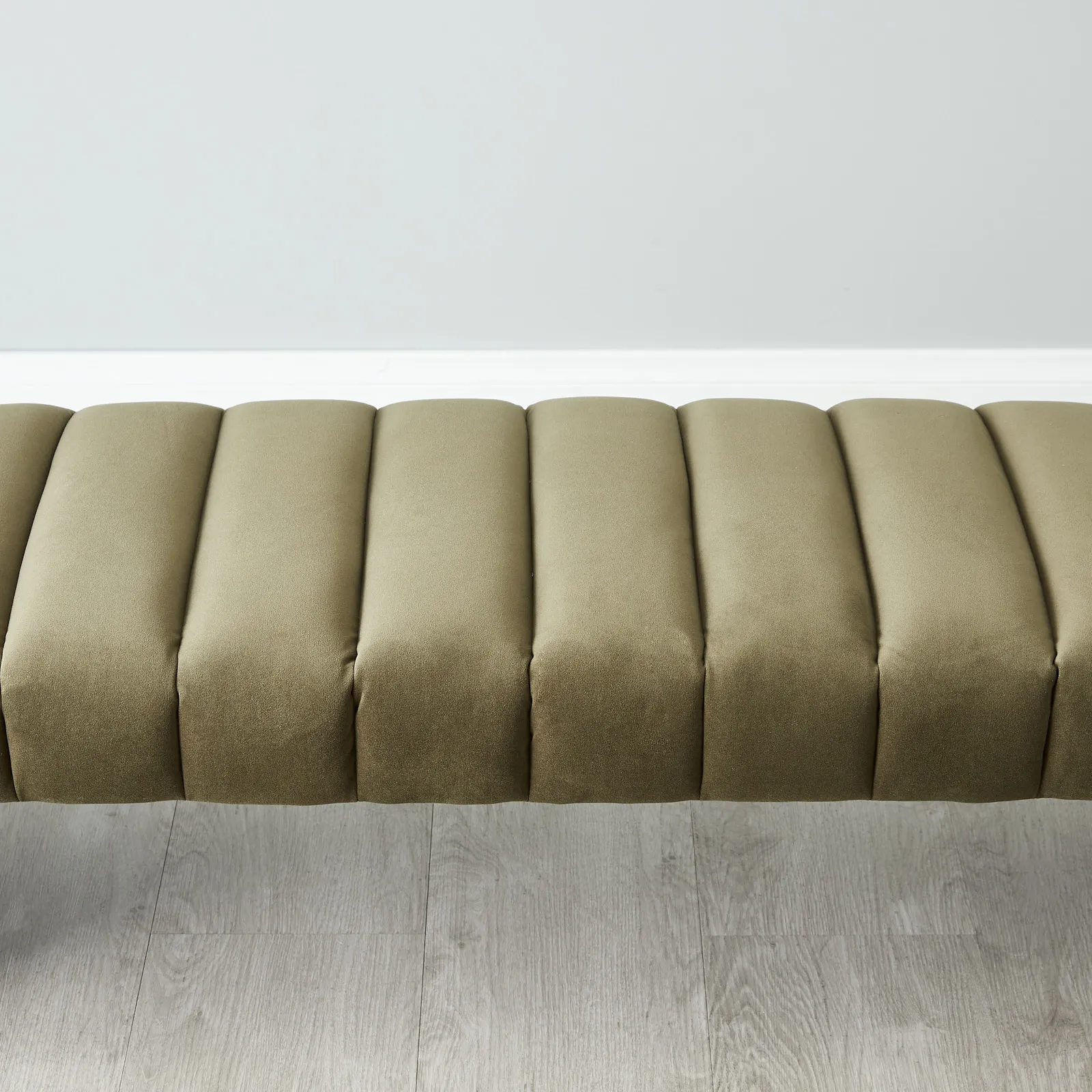 Annika Olive Green Velvet Curved Ottoman