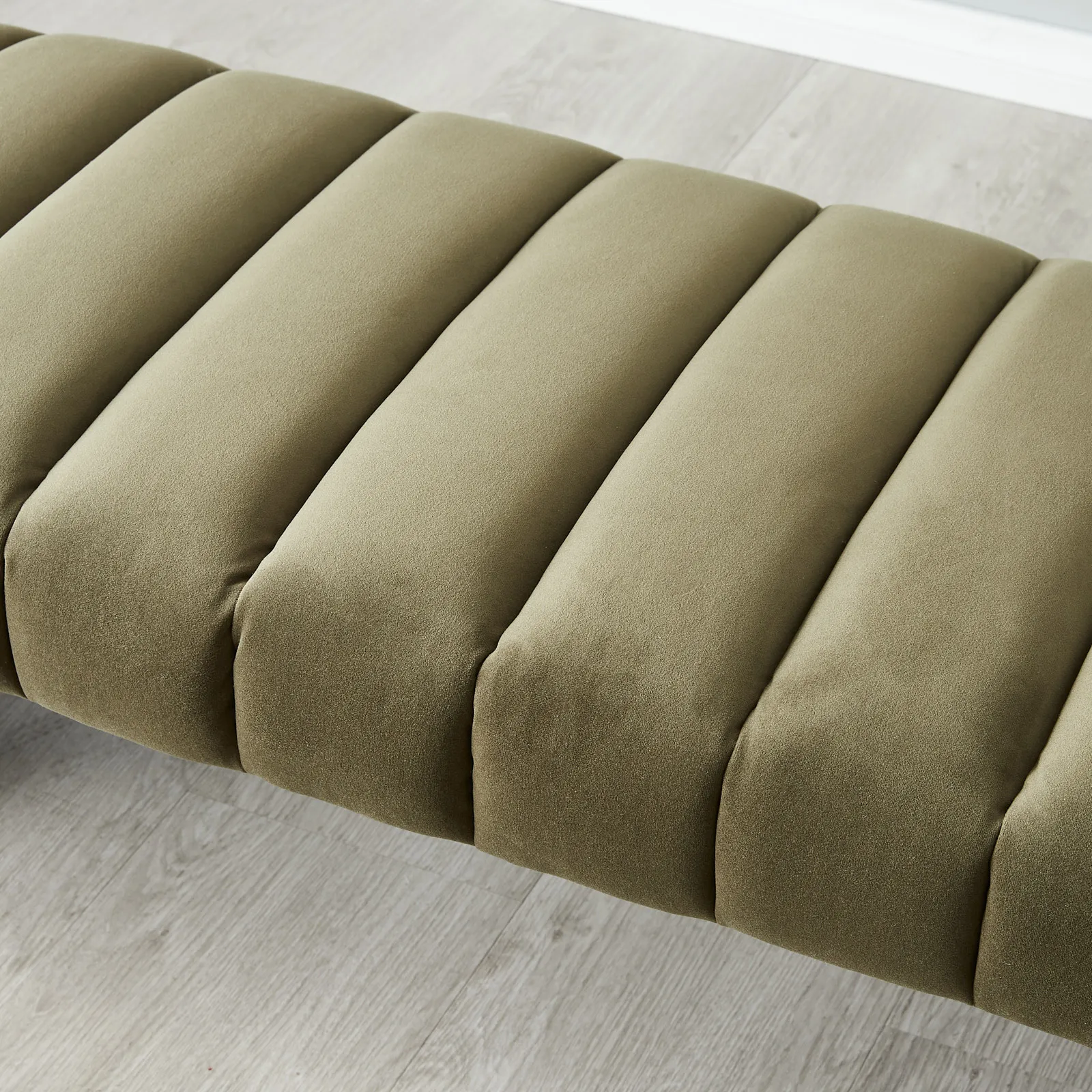 Annika Olive Green Velvet Curved Ottoman