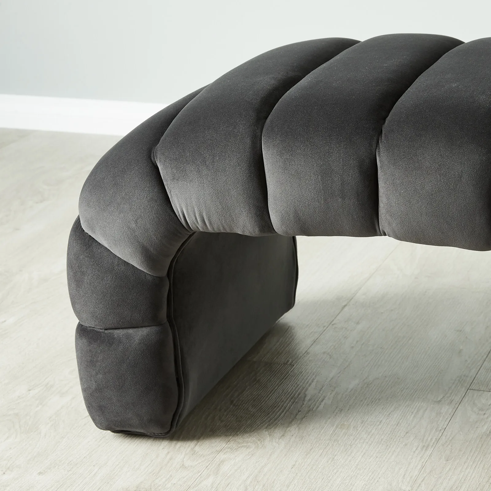 Annika Charcoal Velvet Curved Ottoman | Koala Living