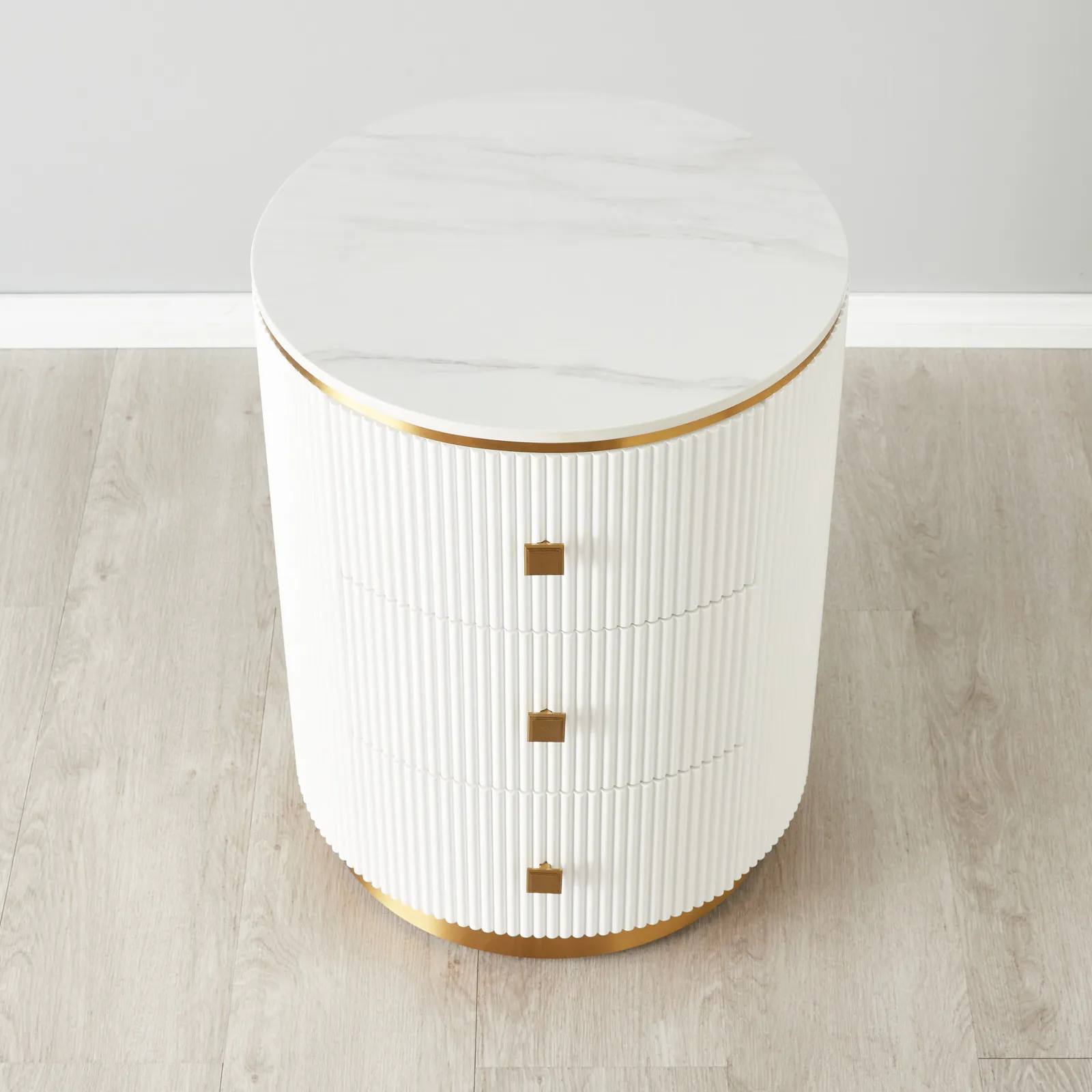 Kennedy White Sintered Stone 3-Drawer Bedside Table