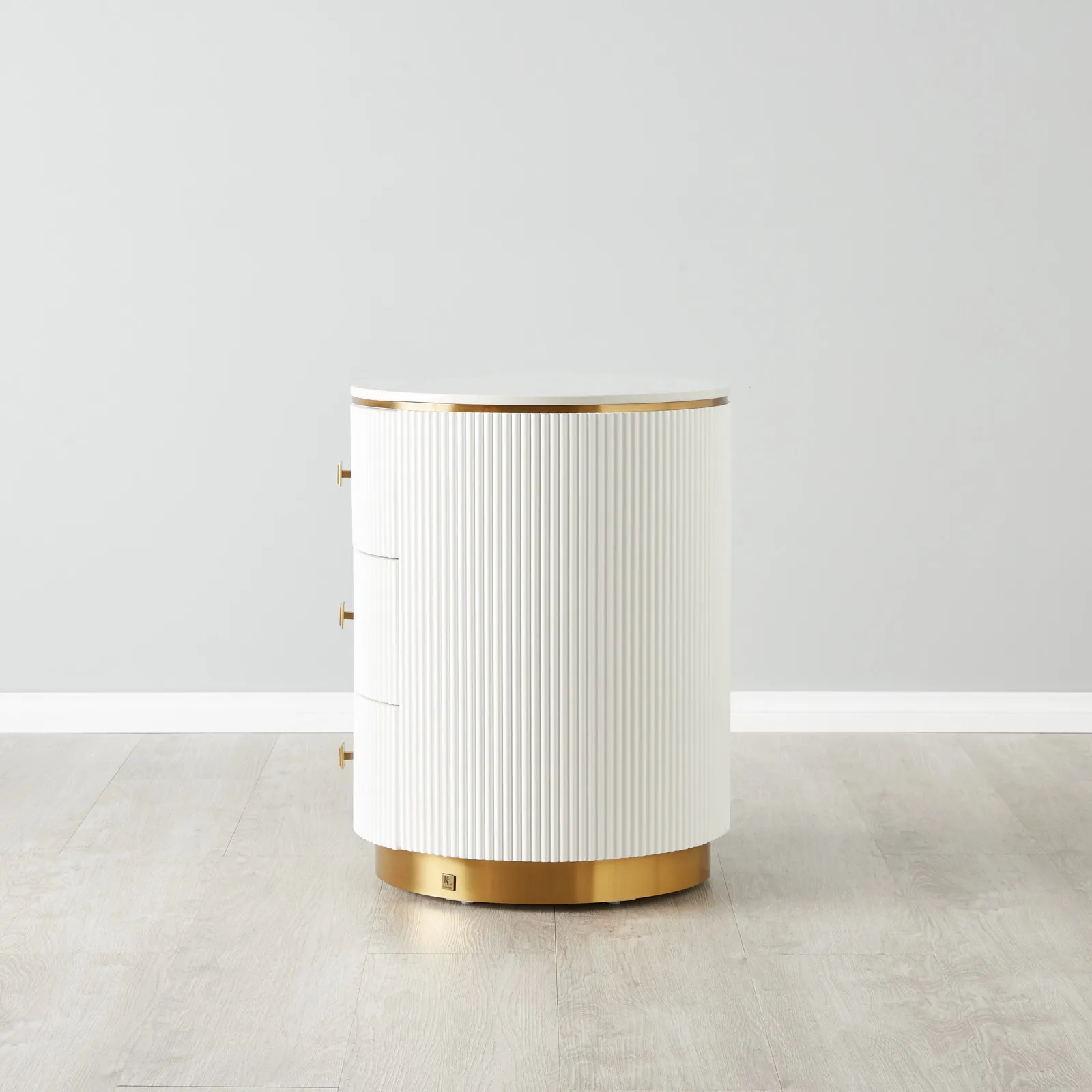 Kennedy White Sintered Stone 3-Drawer Bedside Table