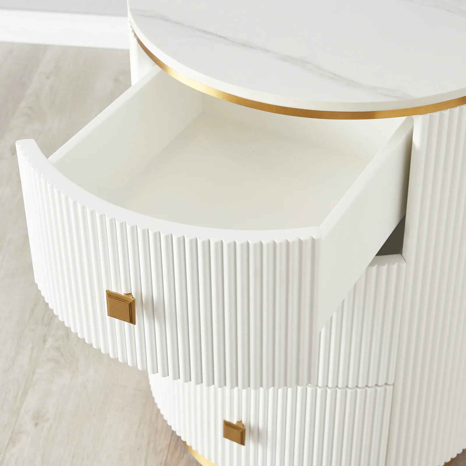 Kennedy White Sintered Stone 3-Drawer Bedside Table