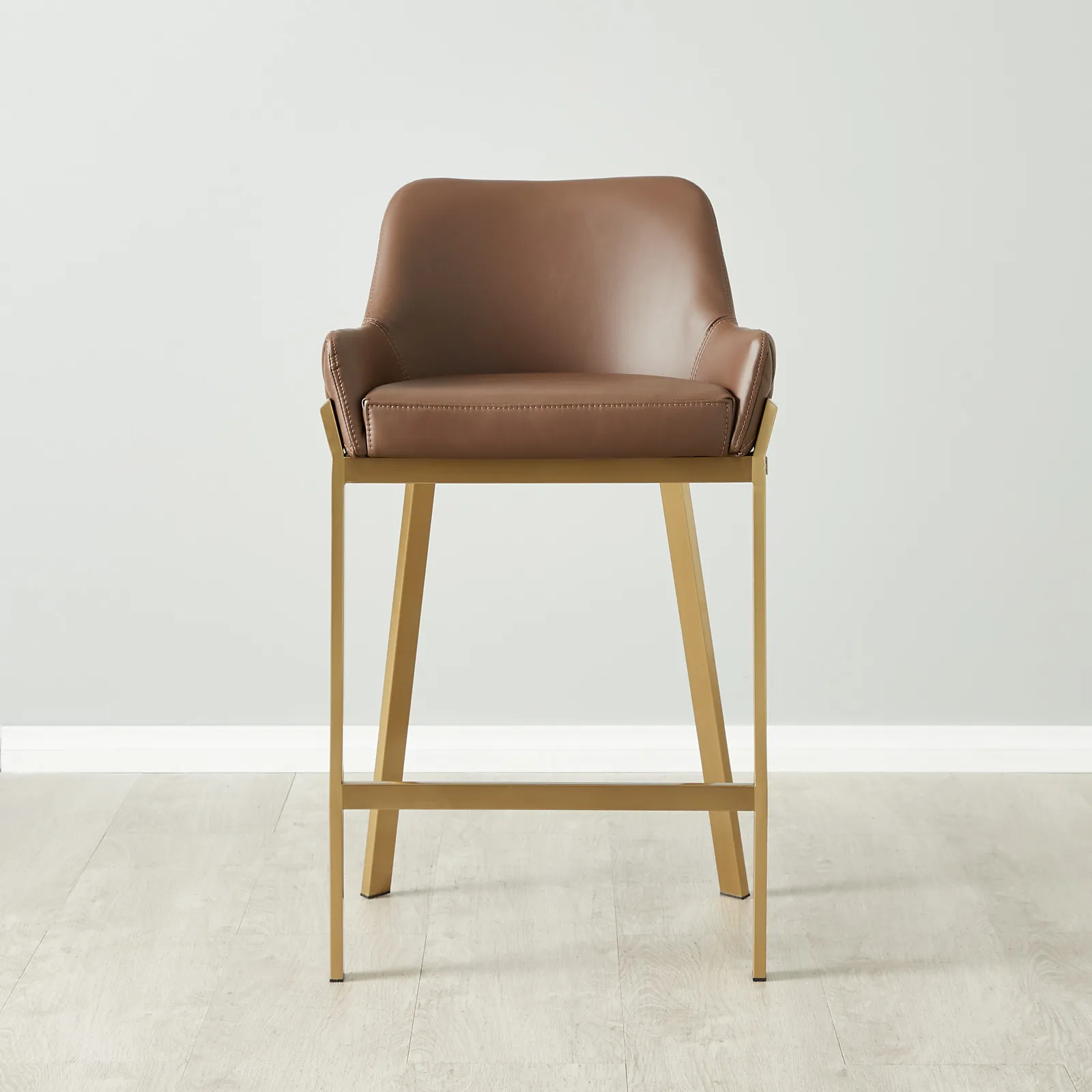 Arya II Tuscan Brown Vegan Leather 67cm Counter Stool - Brushed Gold Metal Legs | Koala Living