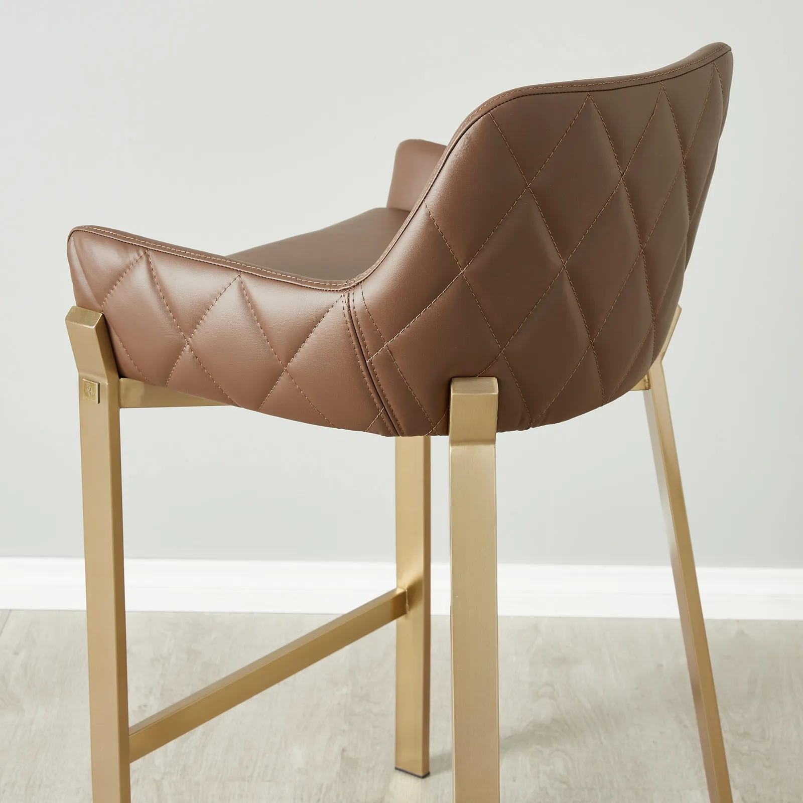Arya II Tuscan Brown Vegan Leather 67cm Counter Stool - Brushed Gold ...