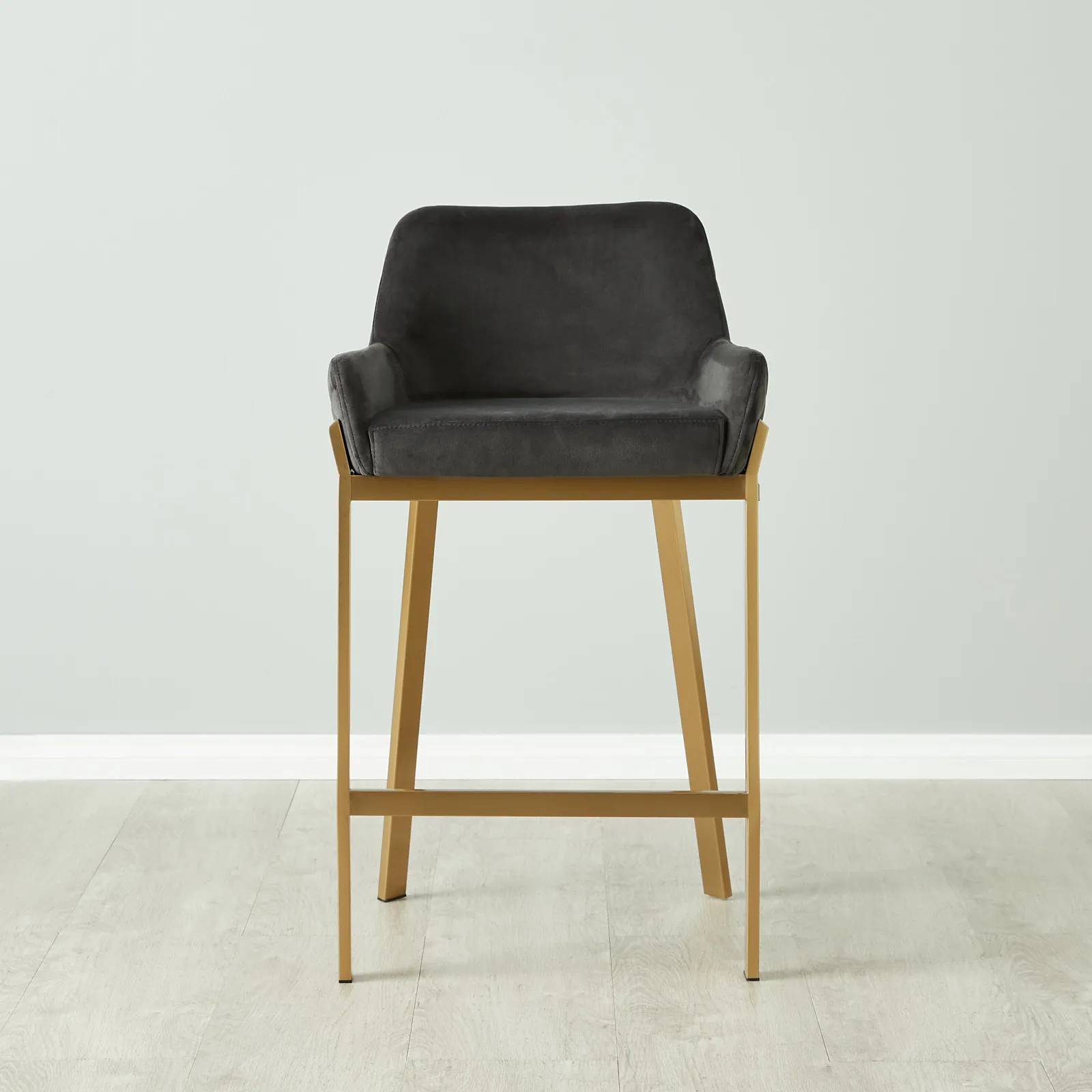 Arya II Charcoal Velvet 67cm Counter Stool - Brushed Gold Metal Legs ...