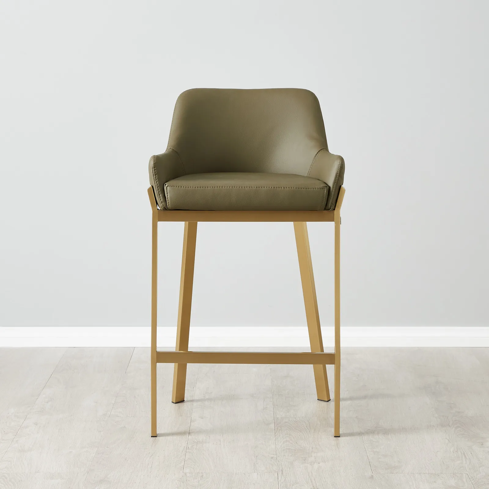 Arya II Sage Green Vegan Leather 67cm Counter Stool - Brushed Gold ...