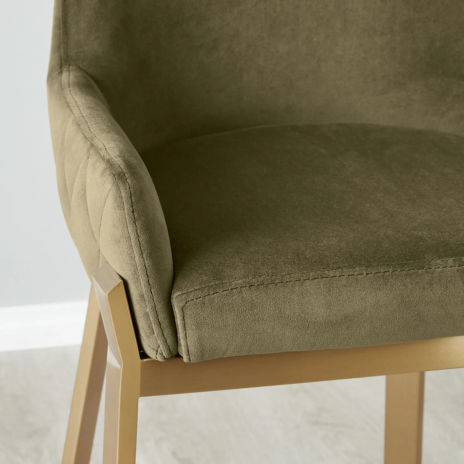 Arya II Olive Green Velvet 67cm Counter Stool - Brushed Gold Metal Legs ...