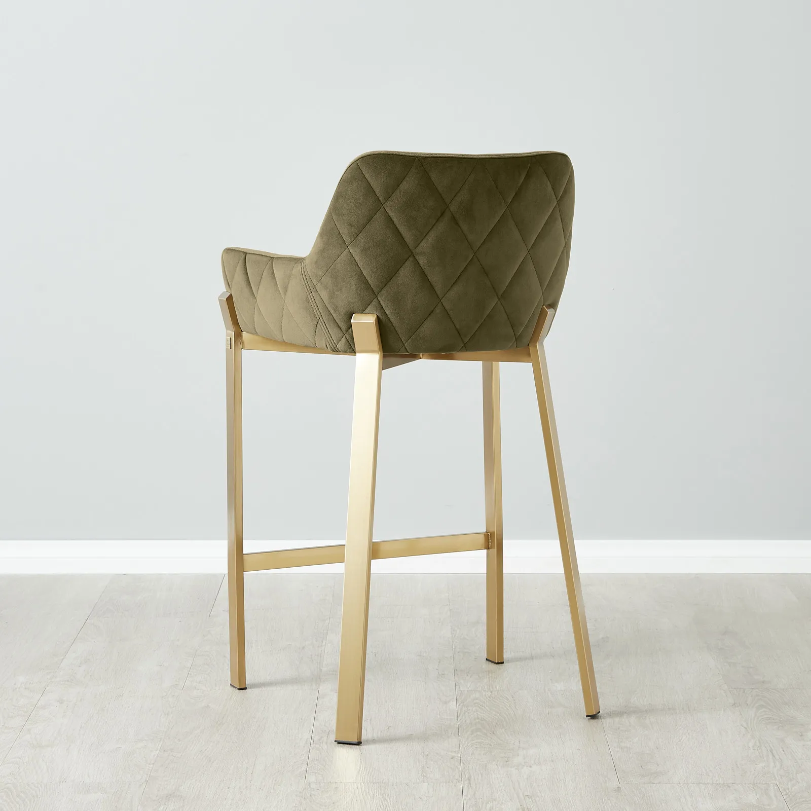 Arya II Olive Green Velvet 67cm Counter Stool - Brushed Gold Metal Legs ...