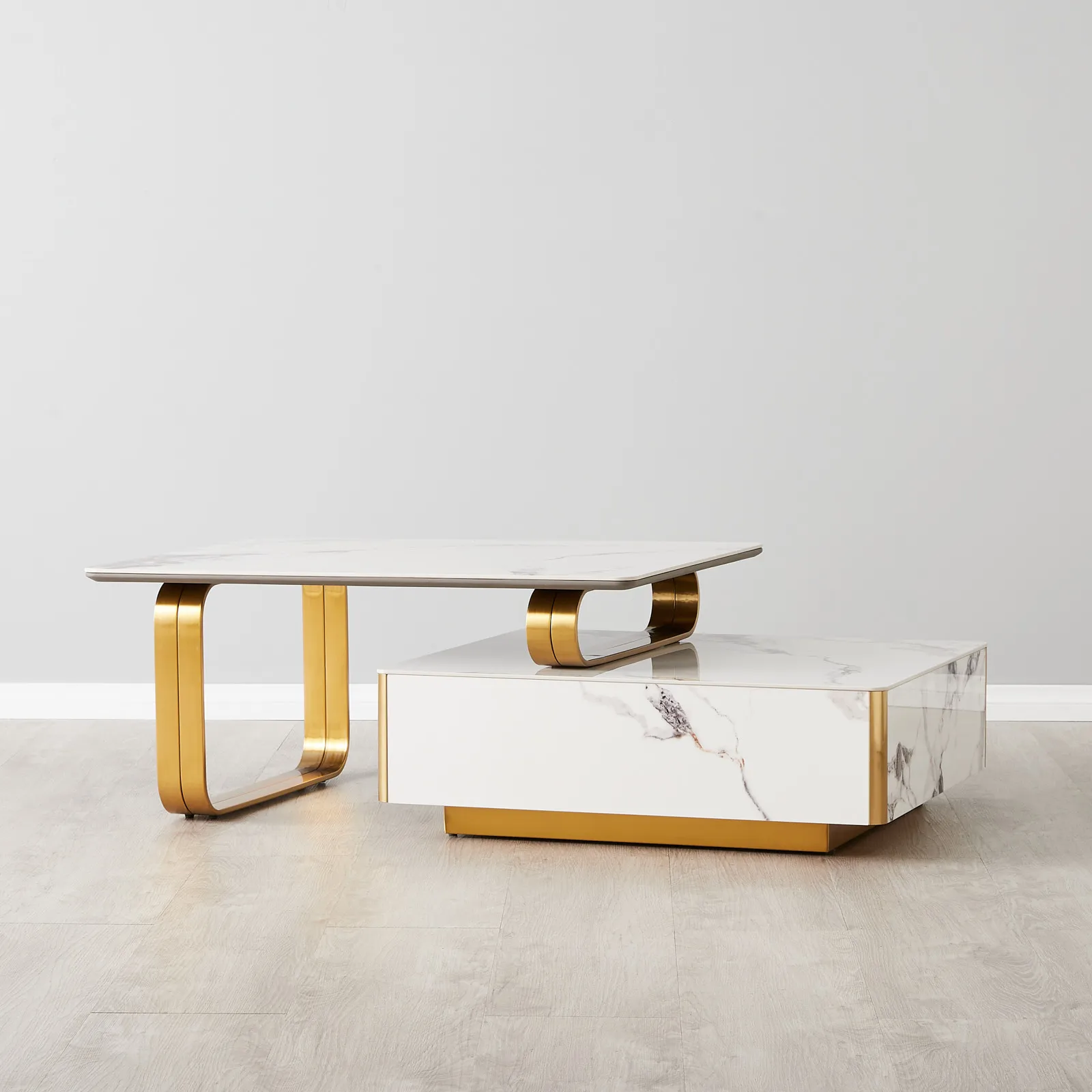 Marbella 2-Layered Cold Calacatta White Sintered Stone Coffee Table ...