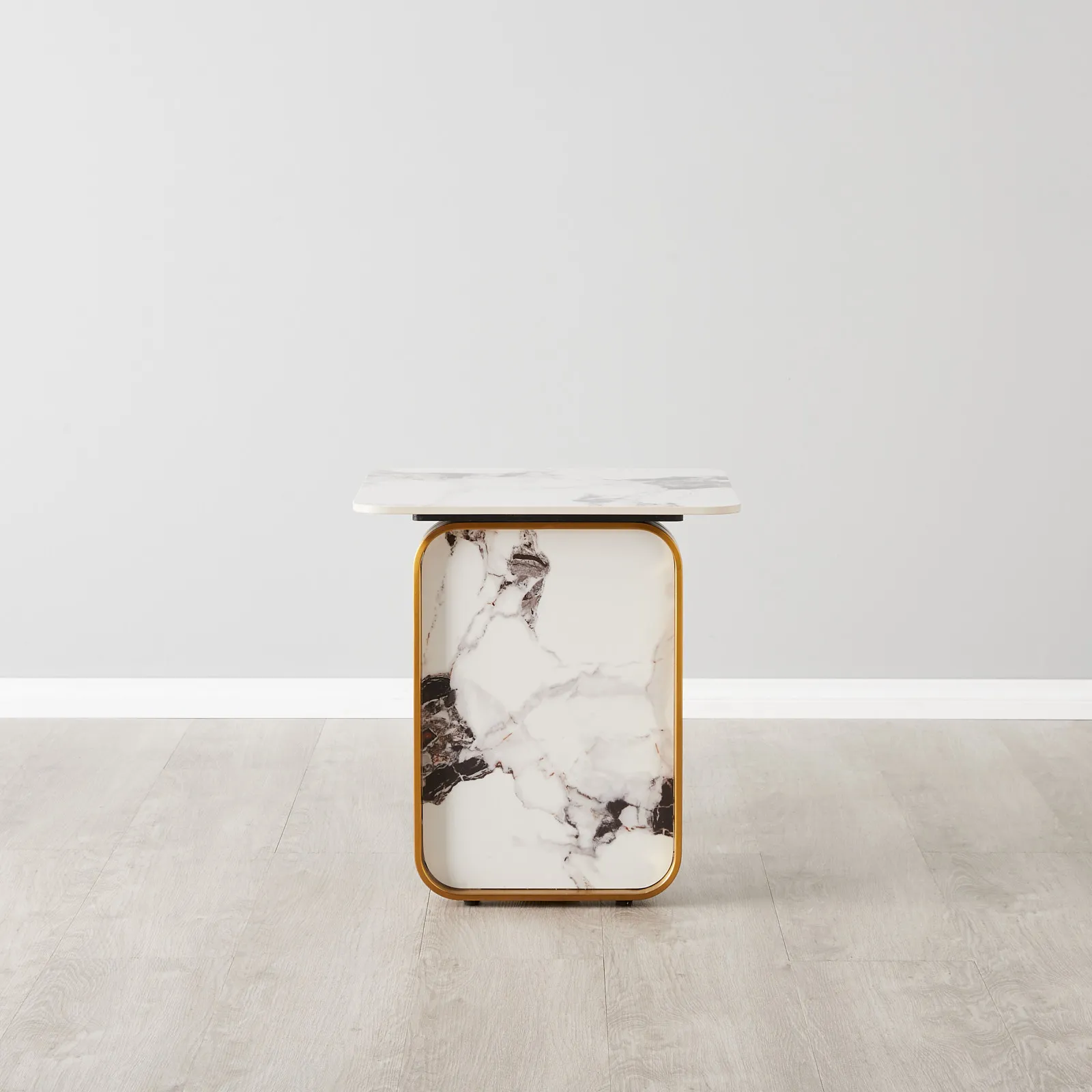 Marbella Cold Calacatta White Sintered Stone Side Table - Brushed Gold ...
