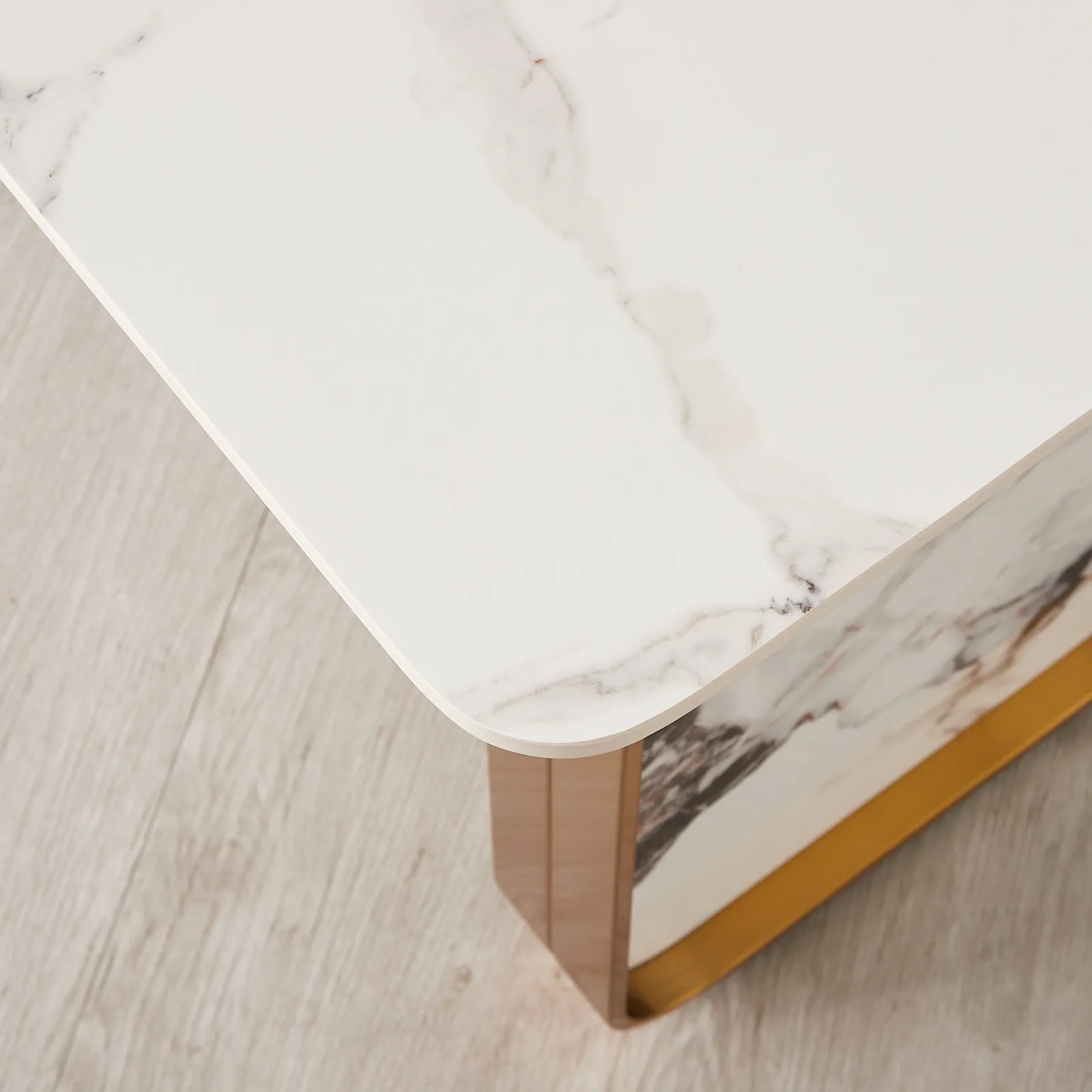 Marbella Cold Calacatta White Sintered Stone Side Table - Brushed Gold ...