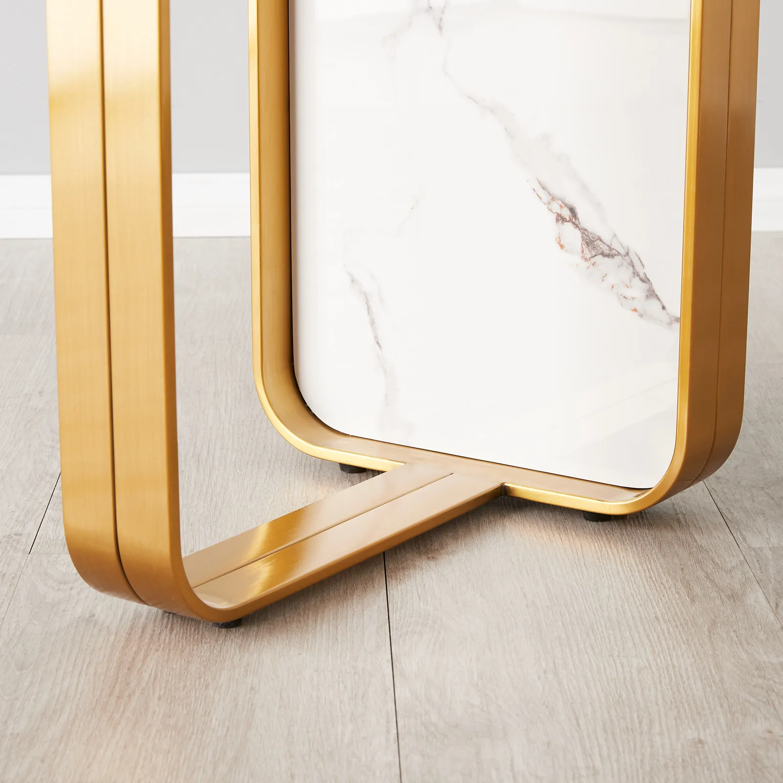 Marbella Cold Calacatta White Sintered Stone Side Table - Brushed Gold ...