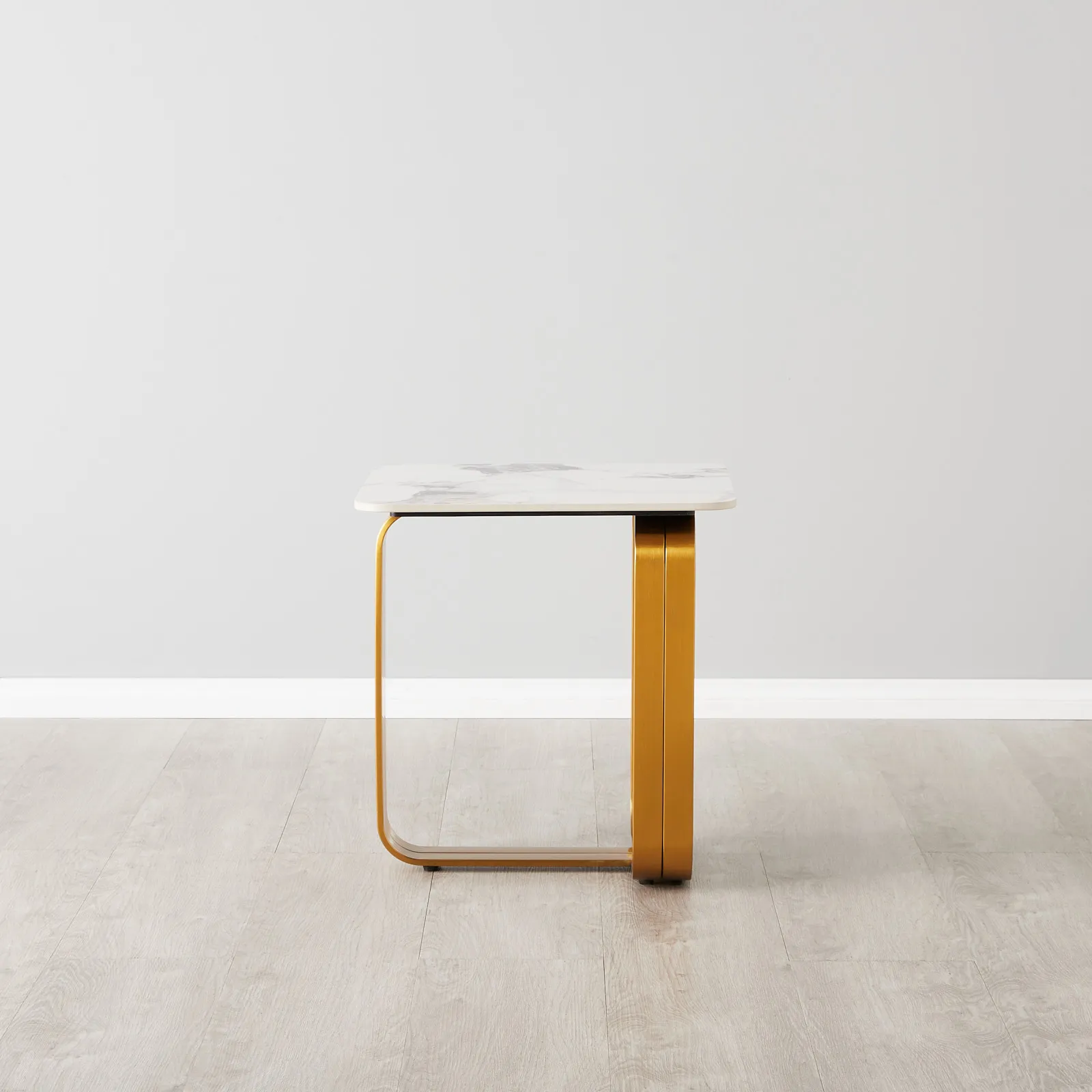 Marbella Cold Calacatta White Sintered Stone Side Table - Brushed Gold ...