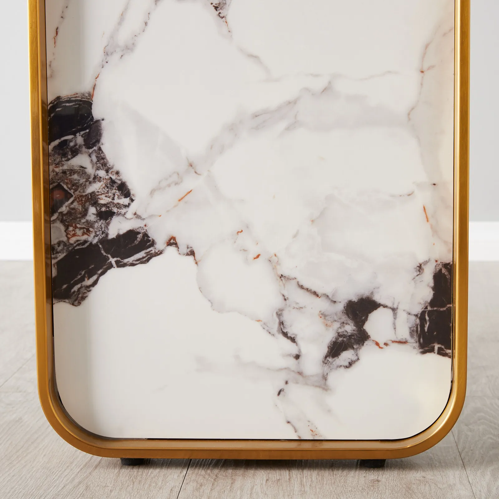 Marbella Cold Calacatta White Sintered Stone Side Table - Brushed Gold ...