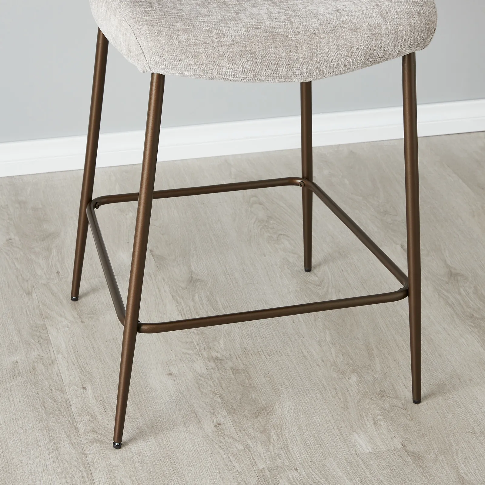 Hailey Vintage Grey Fabric 67cm Counter Stool - Bronze Metal Legs
