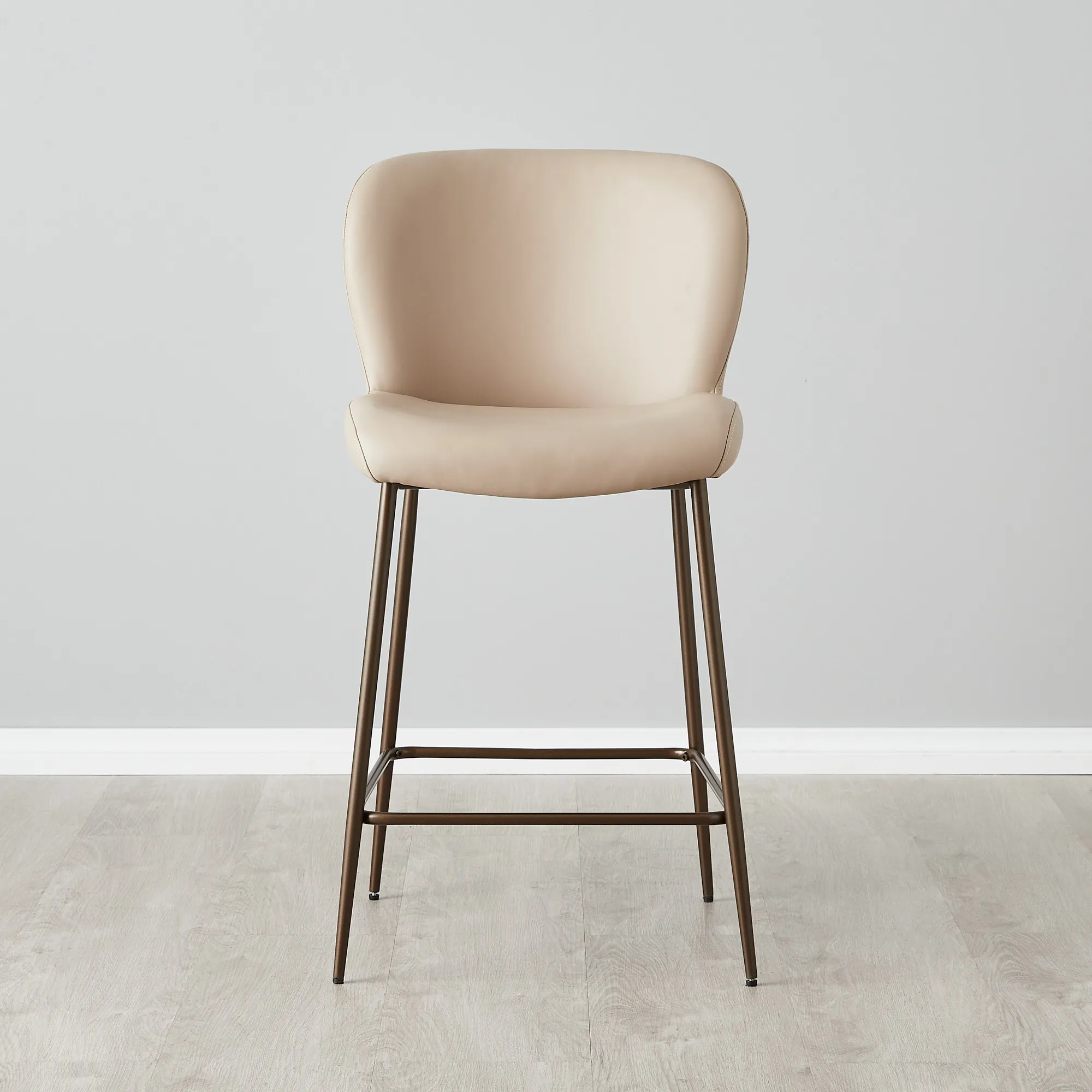 Hailey Sand Beige Vegan Leather 67cm Counter Stool - Bronze Legs