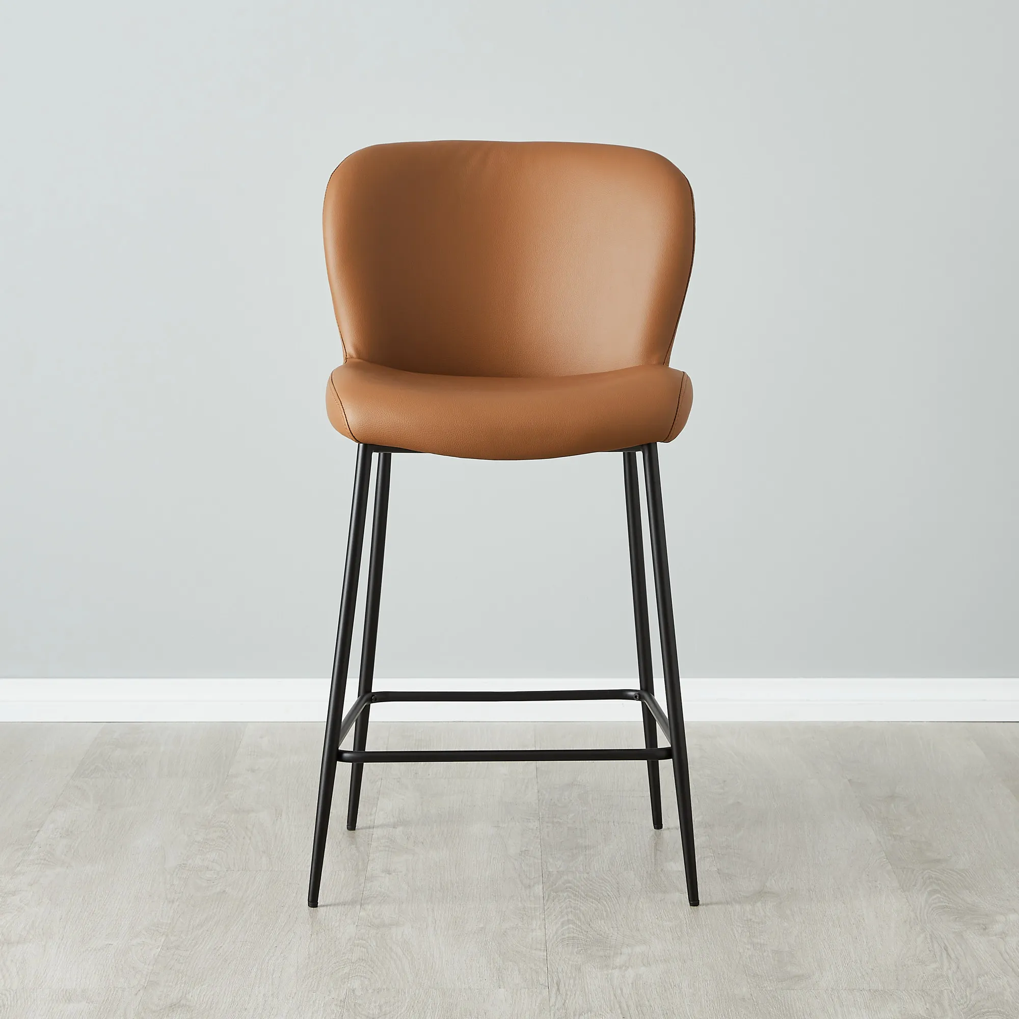 Hailey Walnut Vegan Leather 67cm Counter Stool - Black Legs