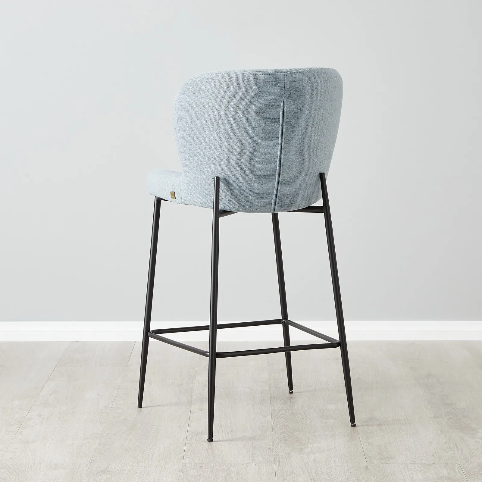 Hailey Light Blue Woven Fabric 67cm Counter Stool - Black Metal Legs