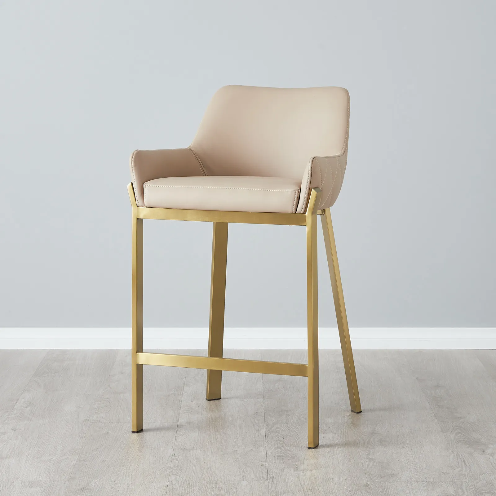 Arya II Sand Beige Vegan Leather 67cm Counter Stool - Brushed Gold ...