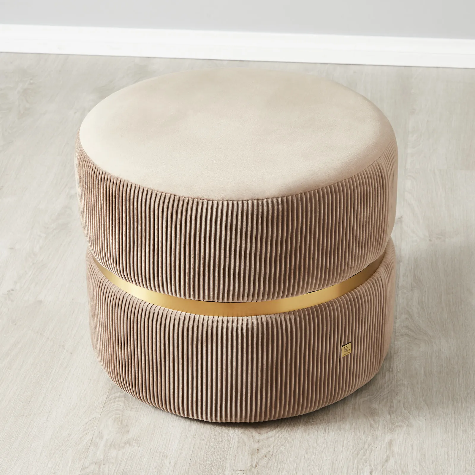 Hollis Beige Velvet Ottoman