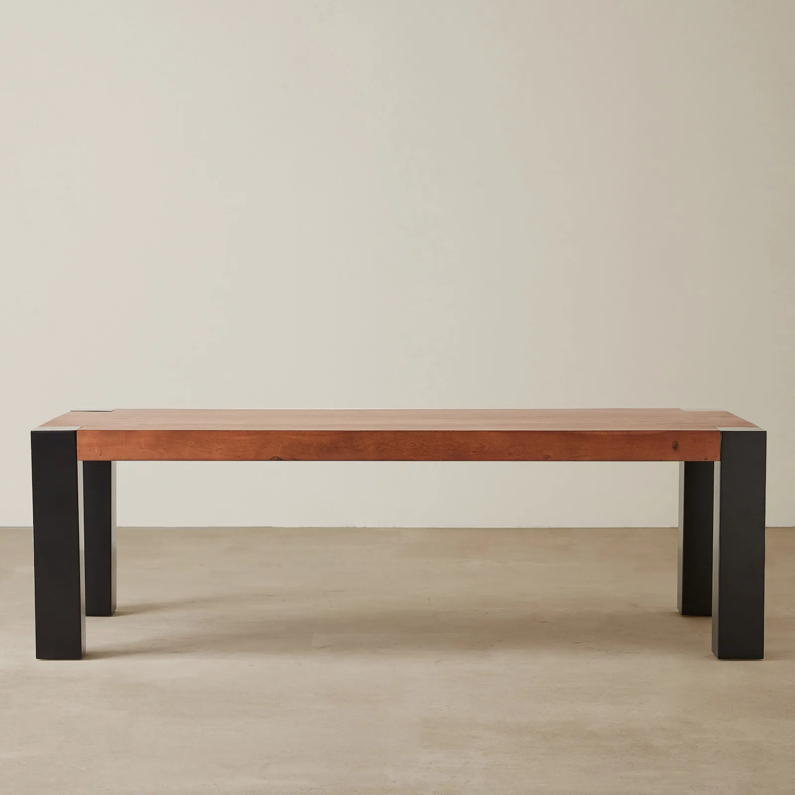 Benedict Medium Brown Wooden Dining Table - Matte Black Metal Legs