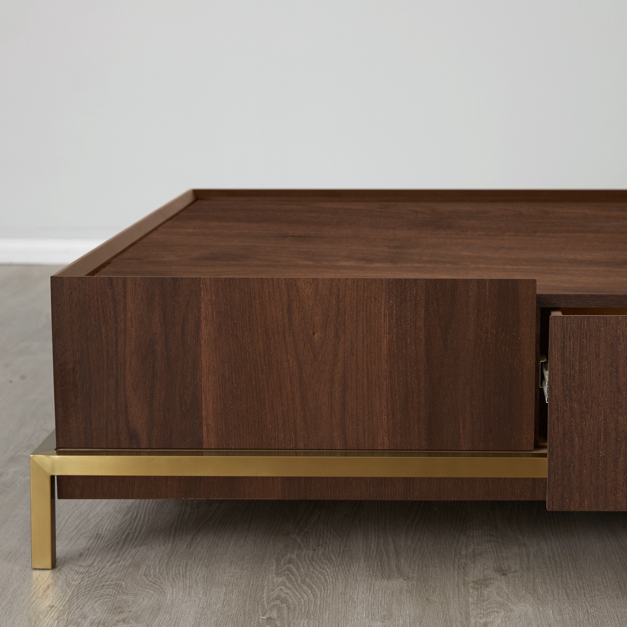 Noah Dark Walnut Veneer Coffee Table - Gold Metal Frame